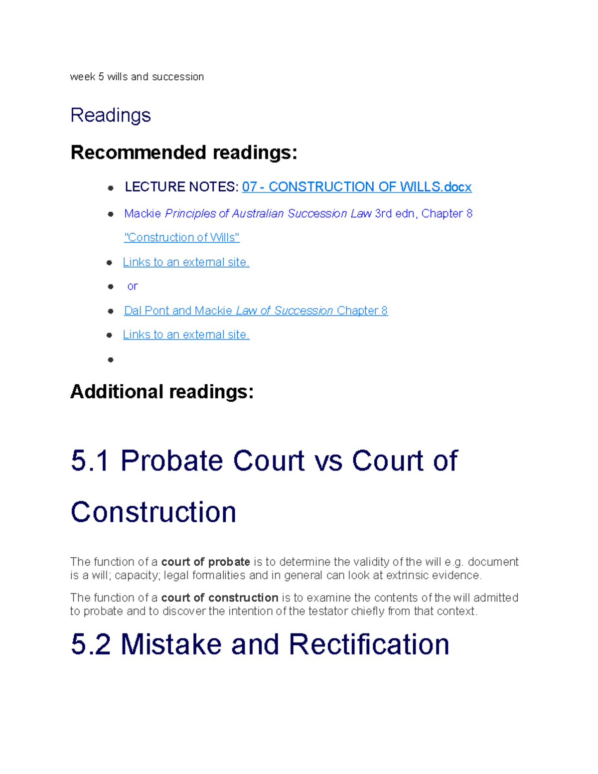 Week 5: Wills and Succession Lecture Notes & Readings - Studocu
