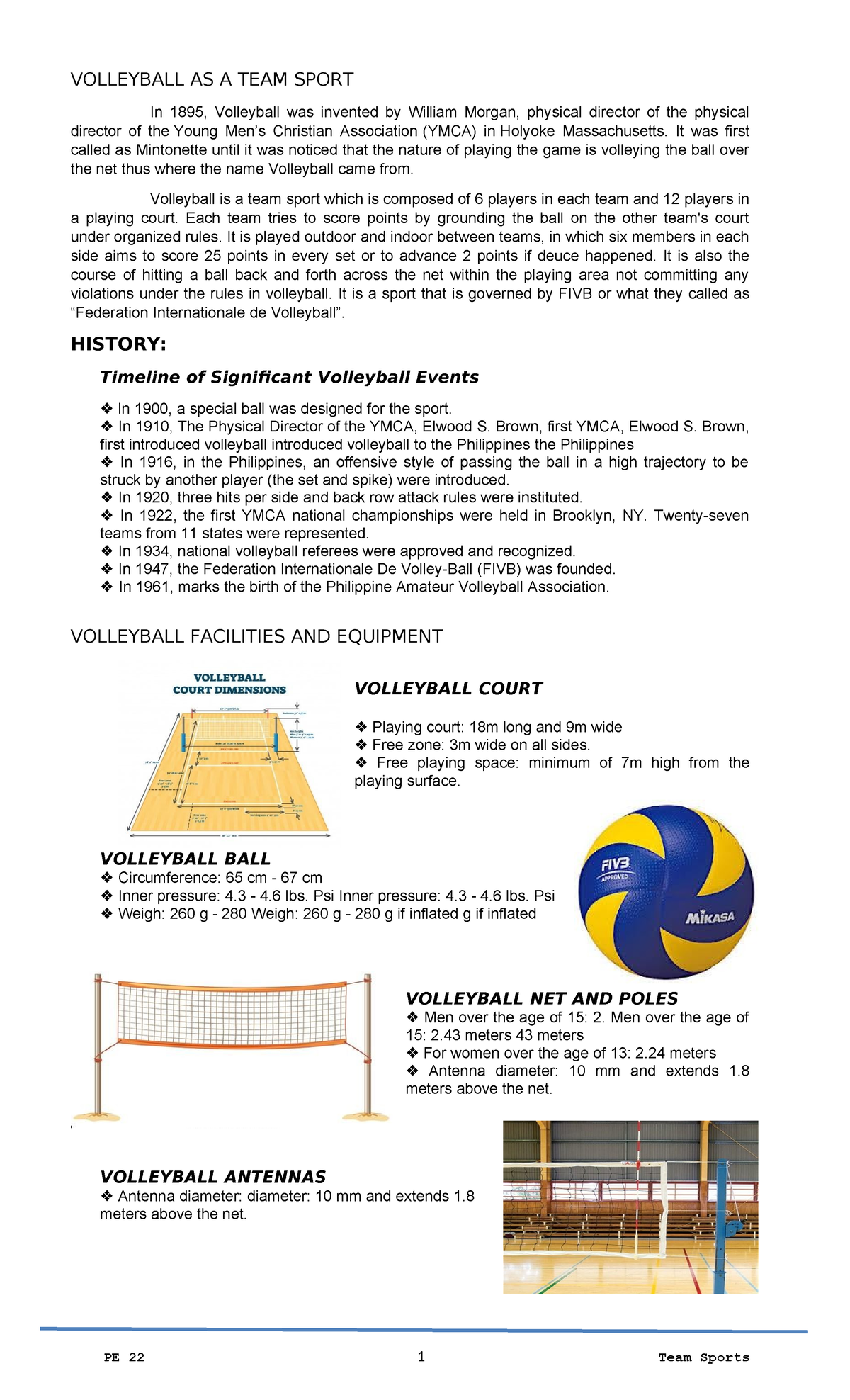 PE 22 - Volleyball as a Team Sport: History, Rules, and Player Roles ...