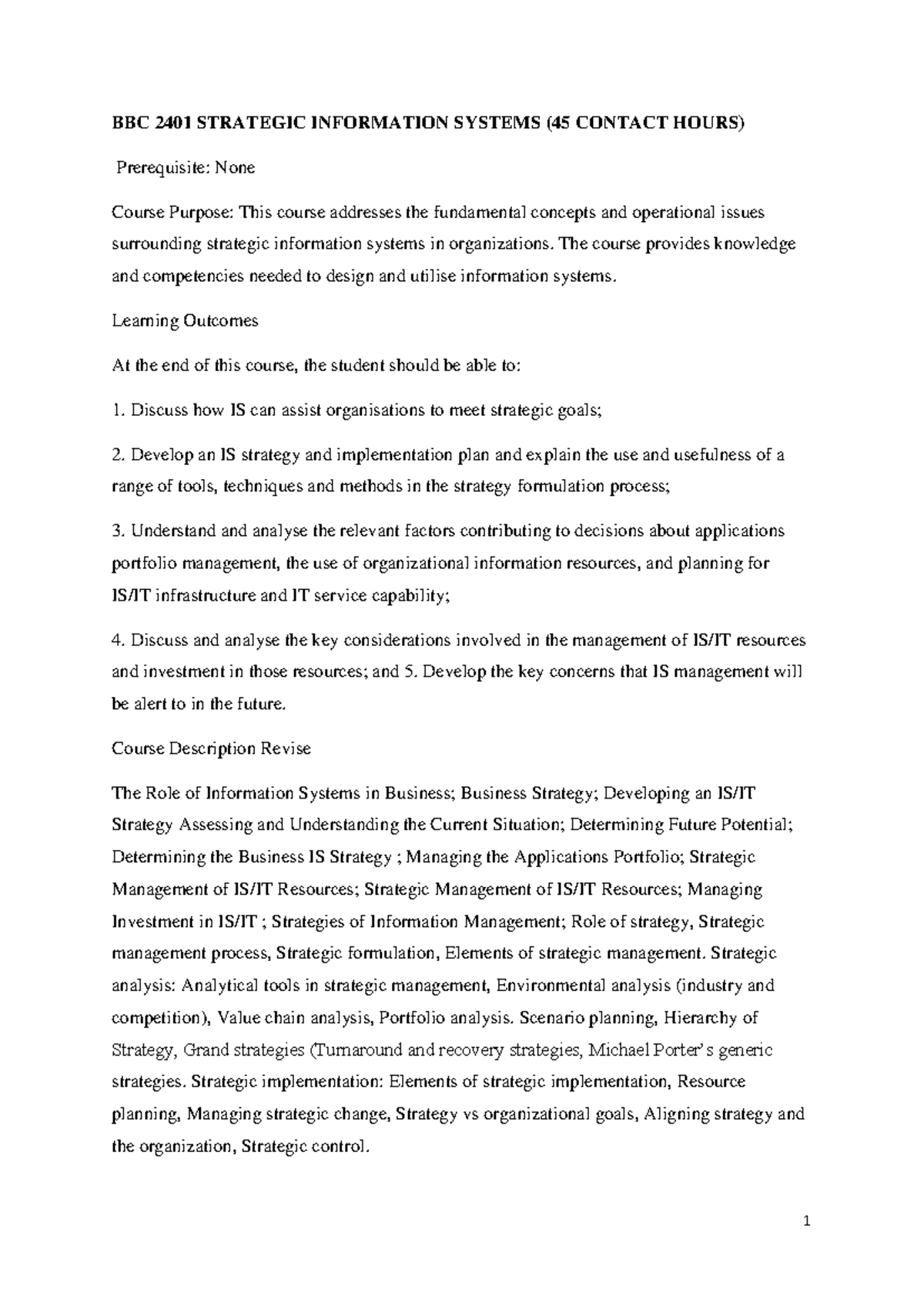 BBC 2401 Strategic Information Systems: Course Overview & Key Concepts ...