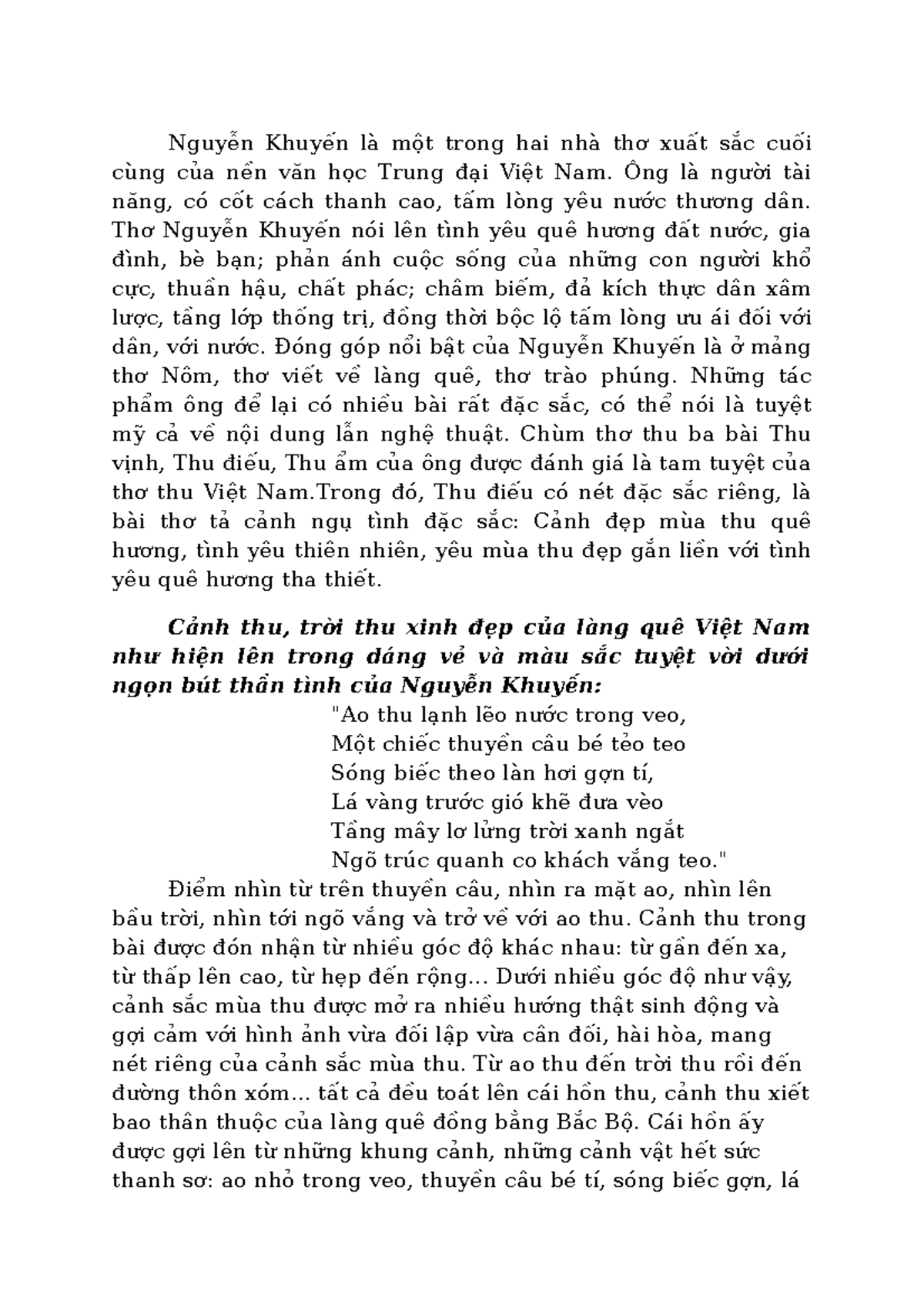 Phân Tích Bài Thơ "Thu Điếu" của Nguyễn Khuyến - THU ĐIẾU - Studocu