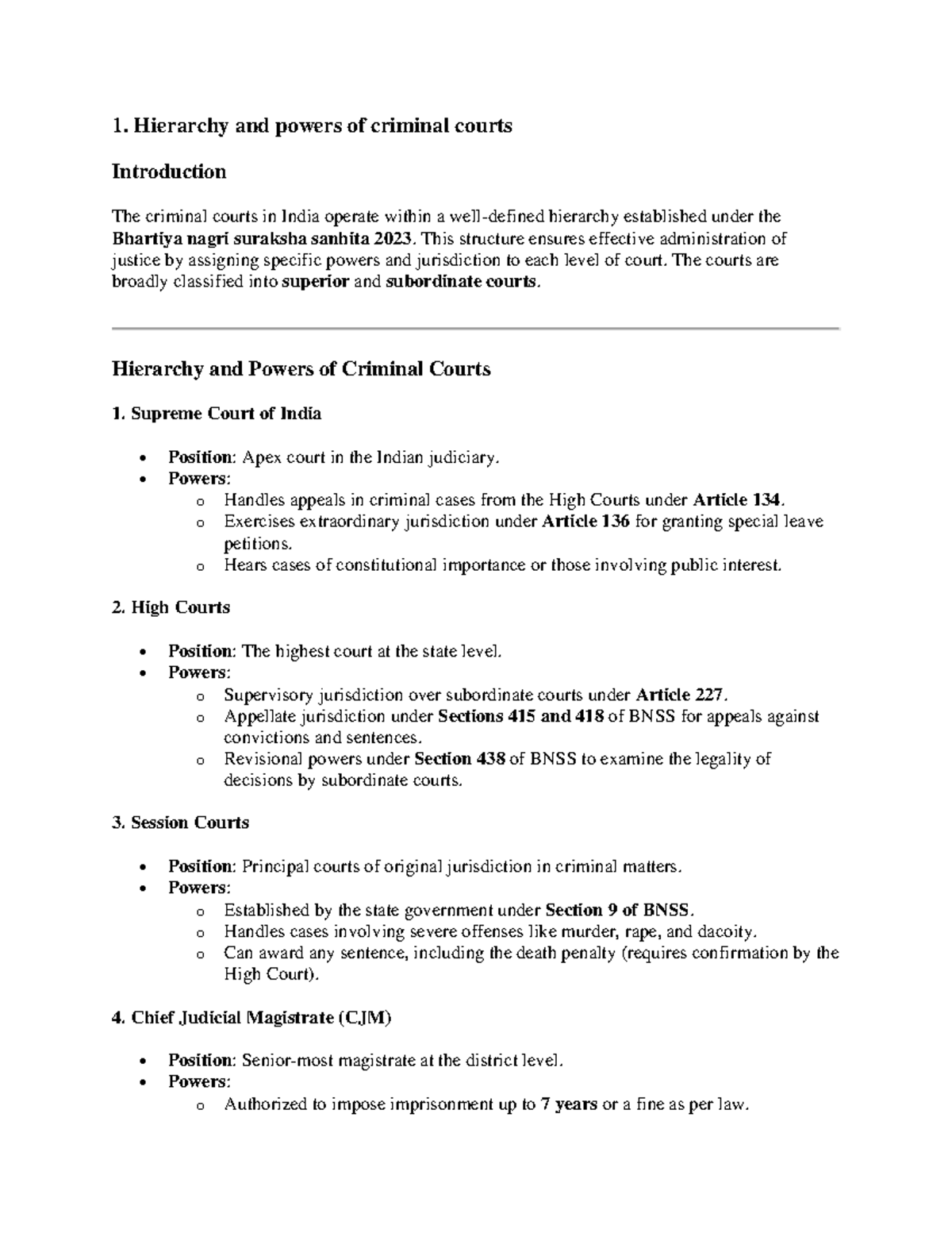 BNSS - Comprehensive Notes on Criminal Courts & Procedures - Studocu