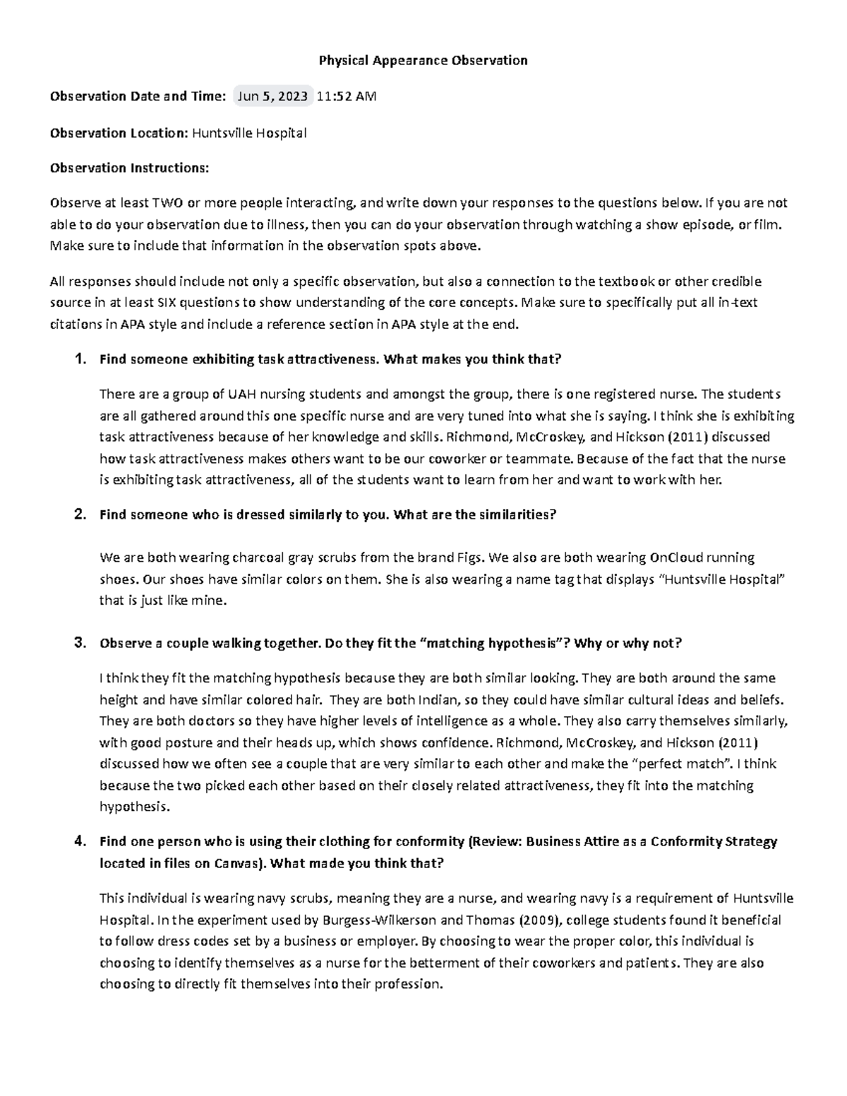 Physical Appearance Observations Field Study.docx - Physical Appearance ...