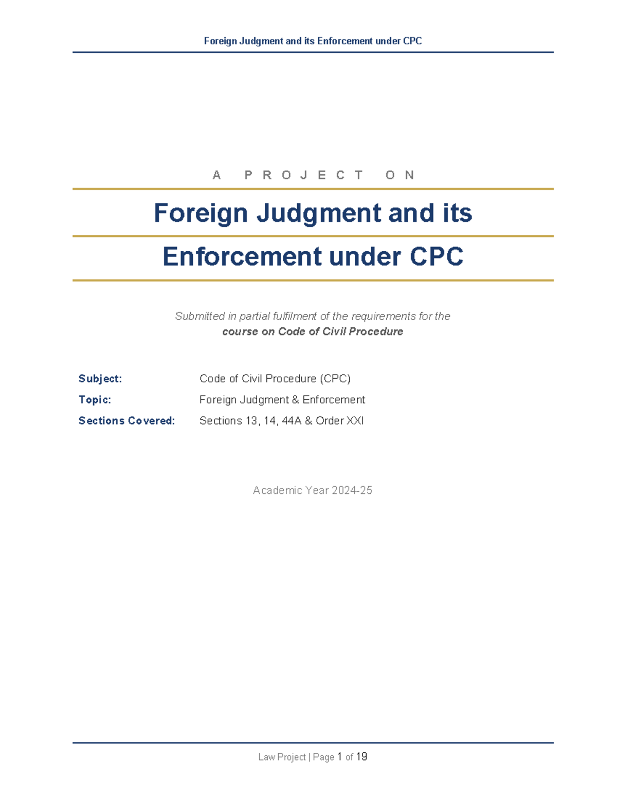 Foreign Judgment Enforcement under CPC: A Comprehensive Study - Studocu
