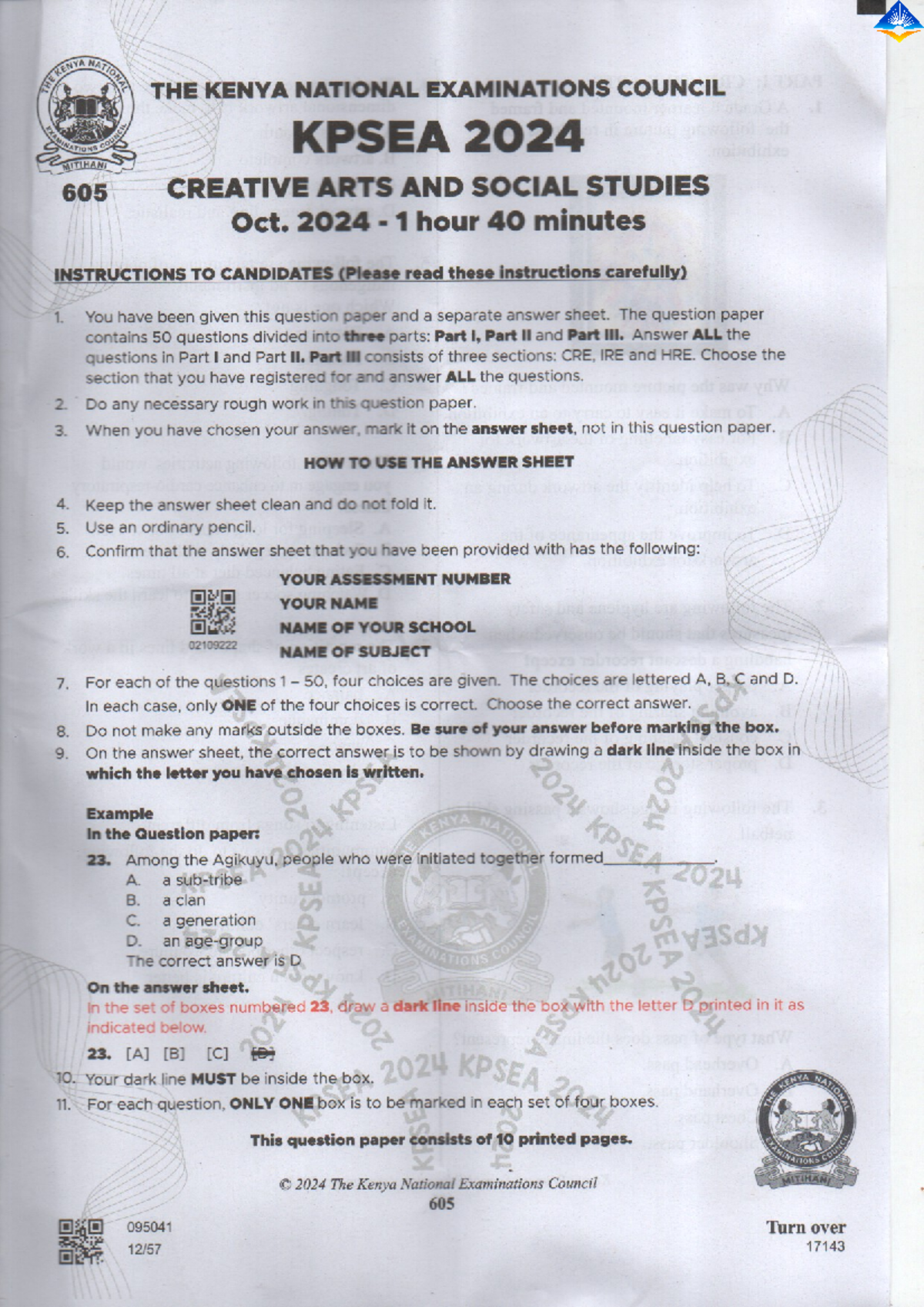Kenya Primary School Education Assessment (KPSEA) 2024: Creative Arts ...