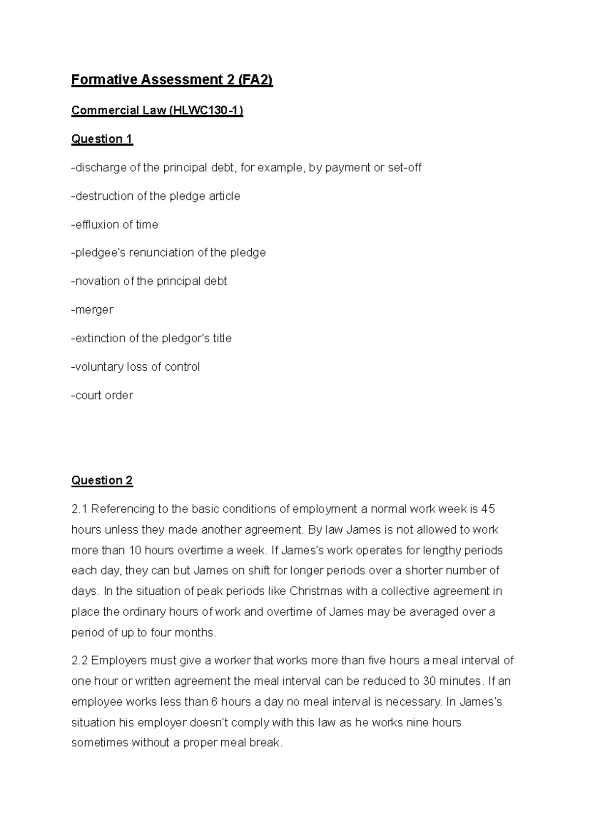 Formative Assessment 2 (FA2) - Key Concepts in Commercial Law - Studocu