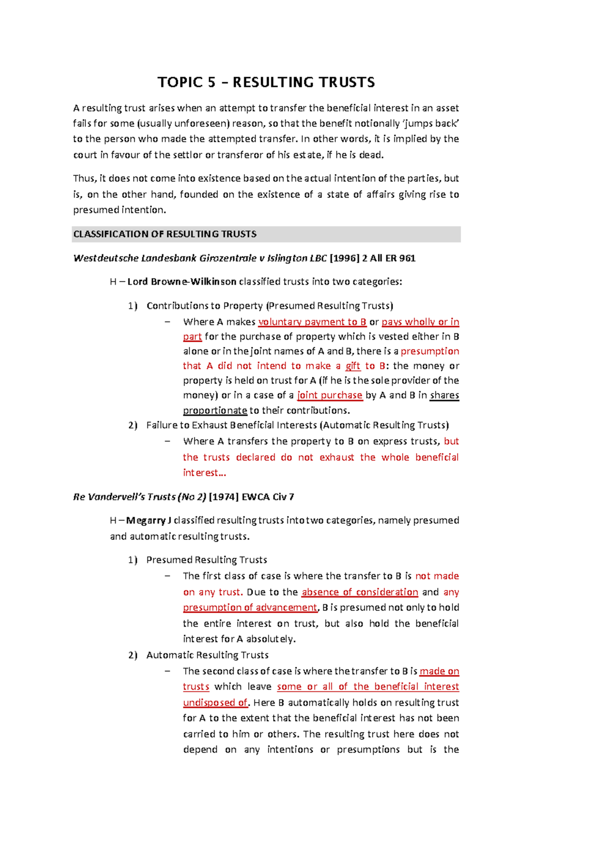 Equity 1: Understanding Resulting Trusts and Their Classifications ...