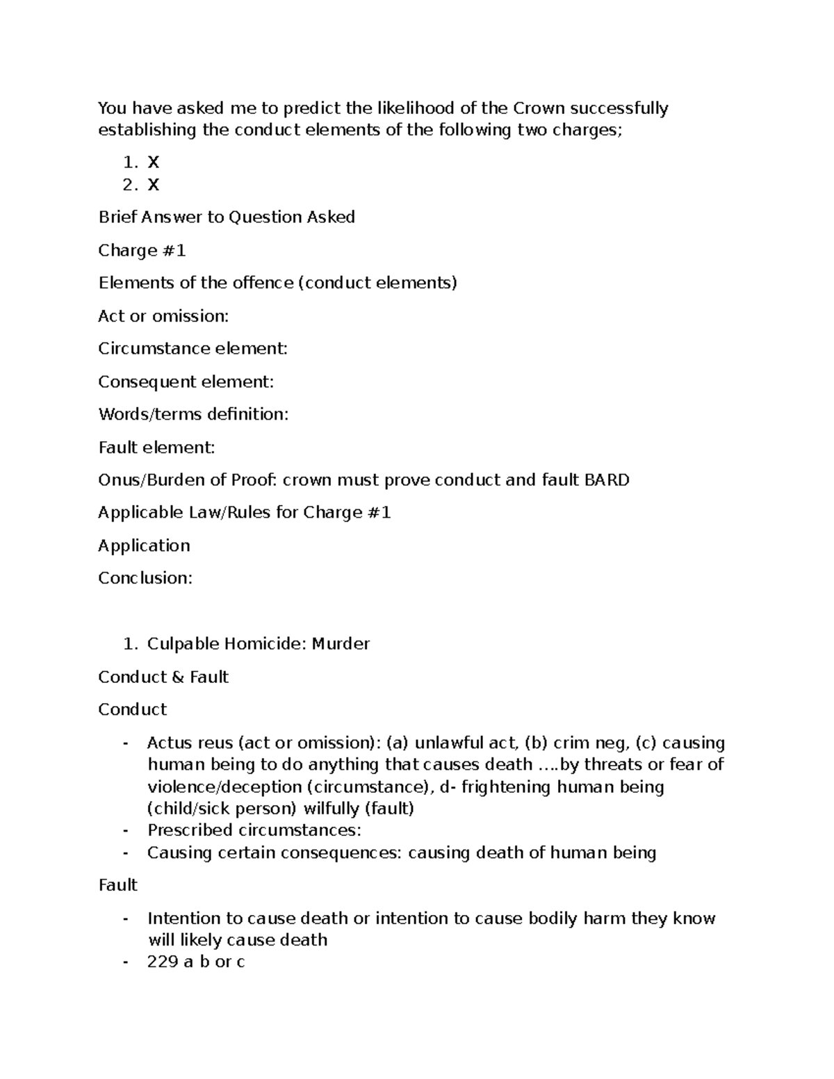 Outline 2 - Criminal Law: Conduct and Fault Elements Analysis - Studocu