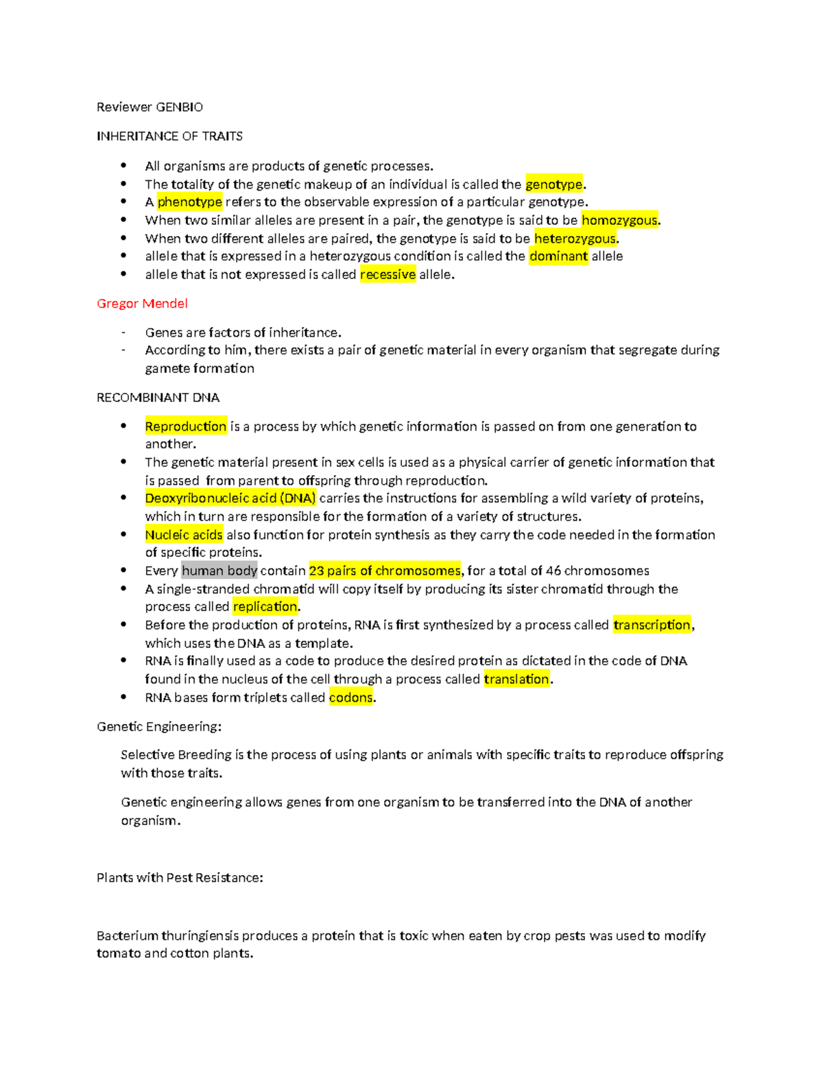 GEN BIO Reviewer: 3rd Quarter Lessons on Inheritance & History of Life ...