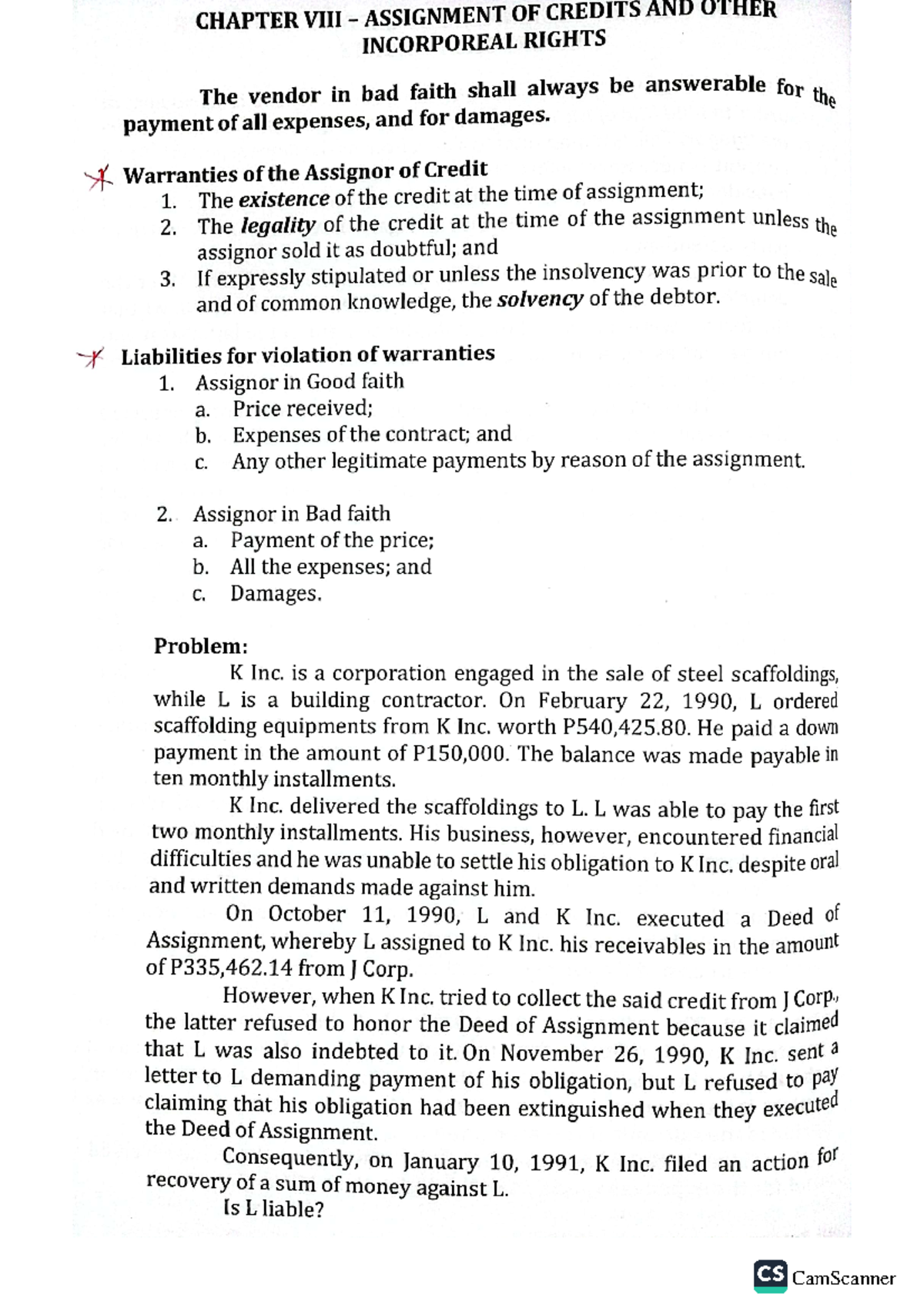 CS Chapter 8: Assignment of Credits and Incorporeal Rights Analysis ...