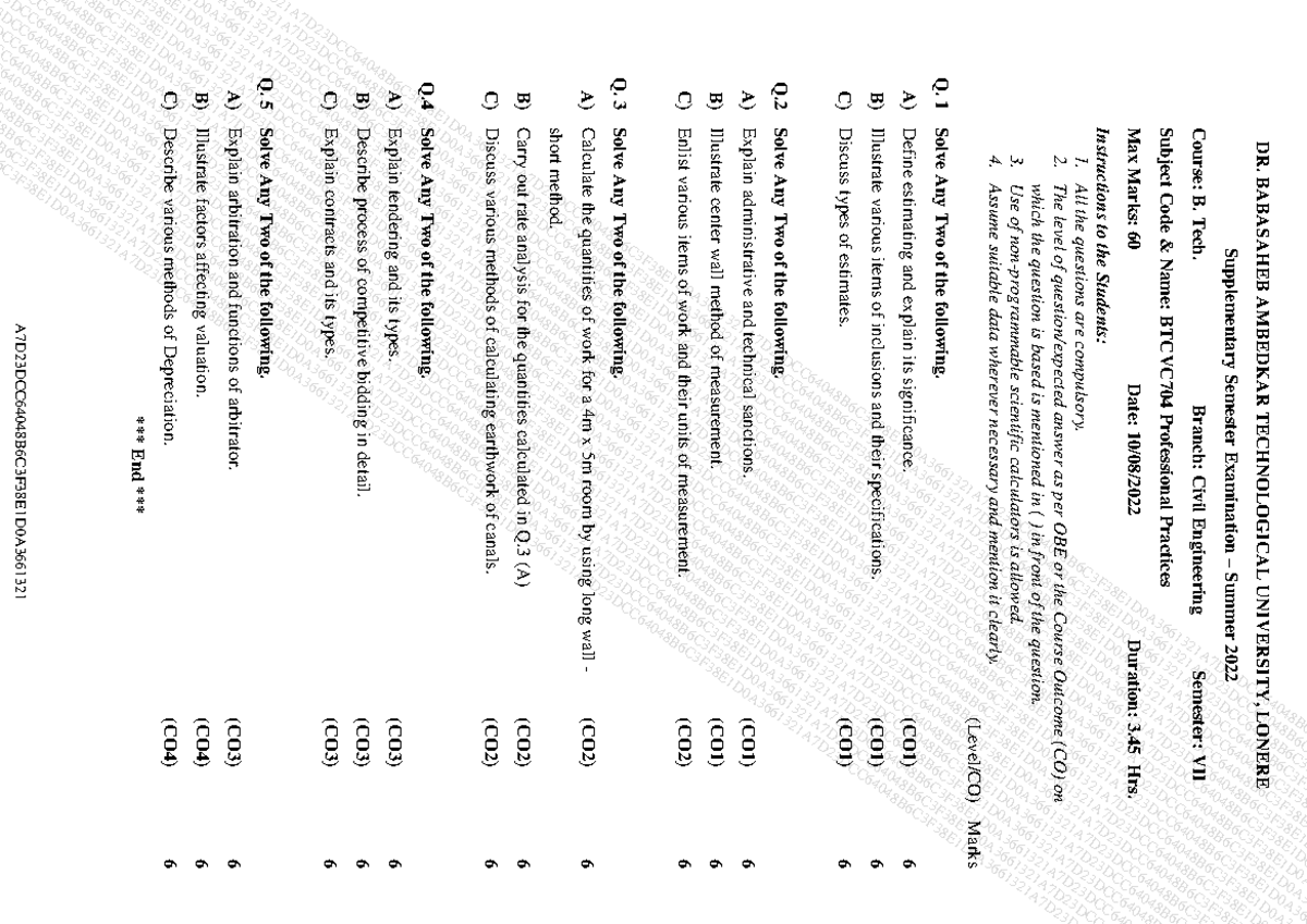B. Tech Civil Engineering VII Sem Professional Practices BTCVC 704 Exam ...