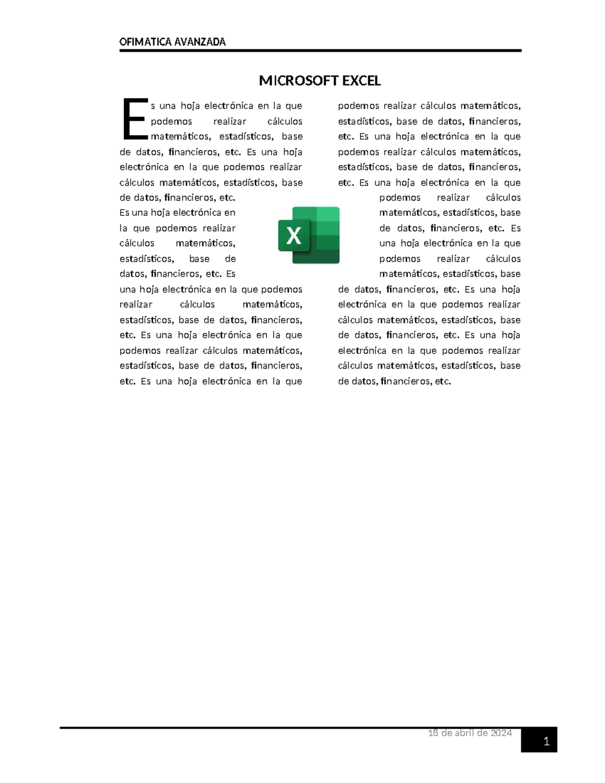 OFIMATICA AVANZADA: Introducción a Microsoft Excel - Studocu