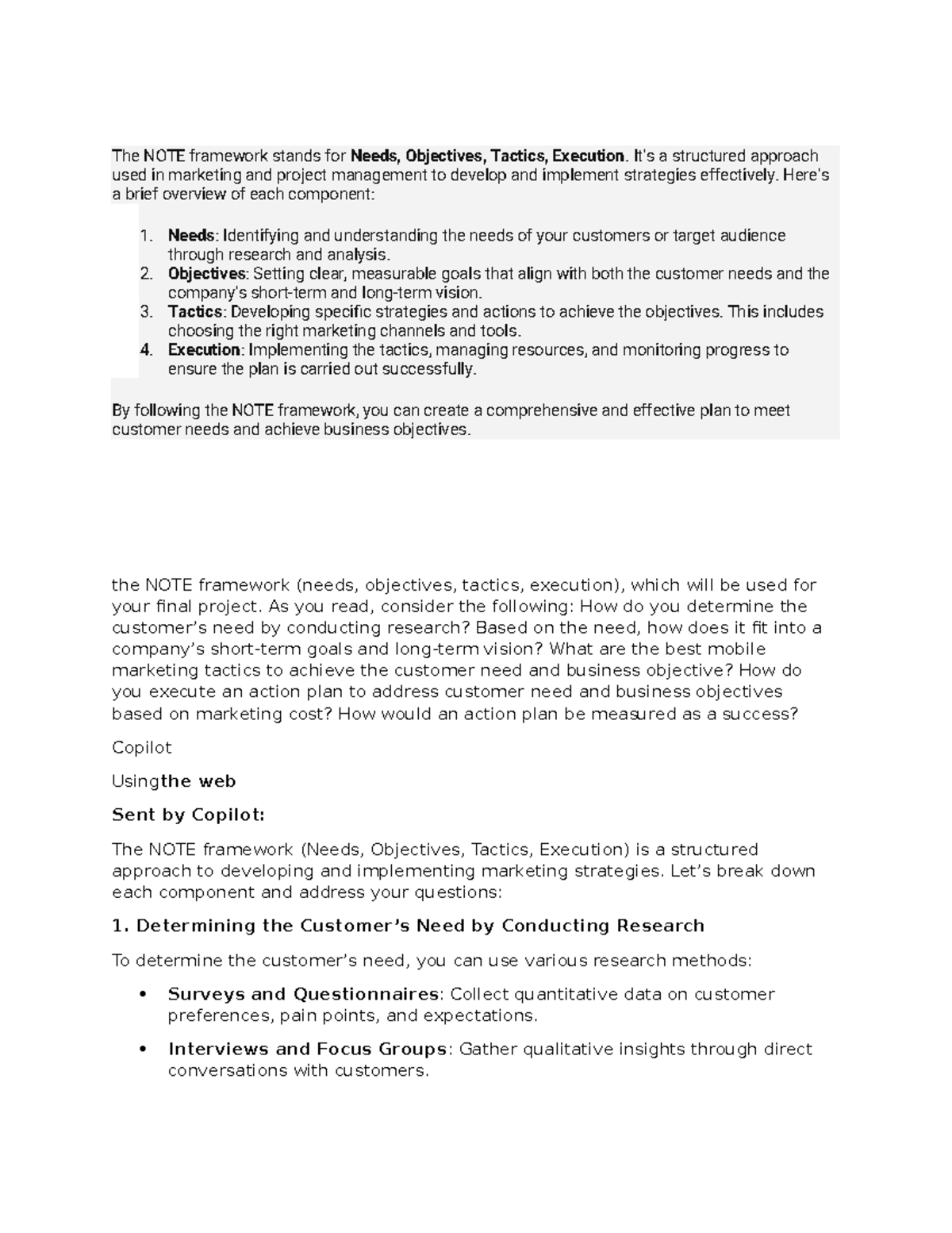 NOTE Framework Mobile MKT - The NOTE framework stands for Needs ...