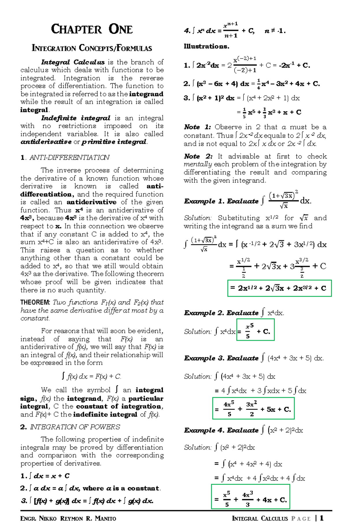Chapter 1 2 - Basic integration - CHAPTER ONE INTEGRATION CONCEPTS ...