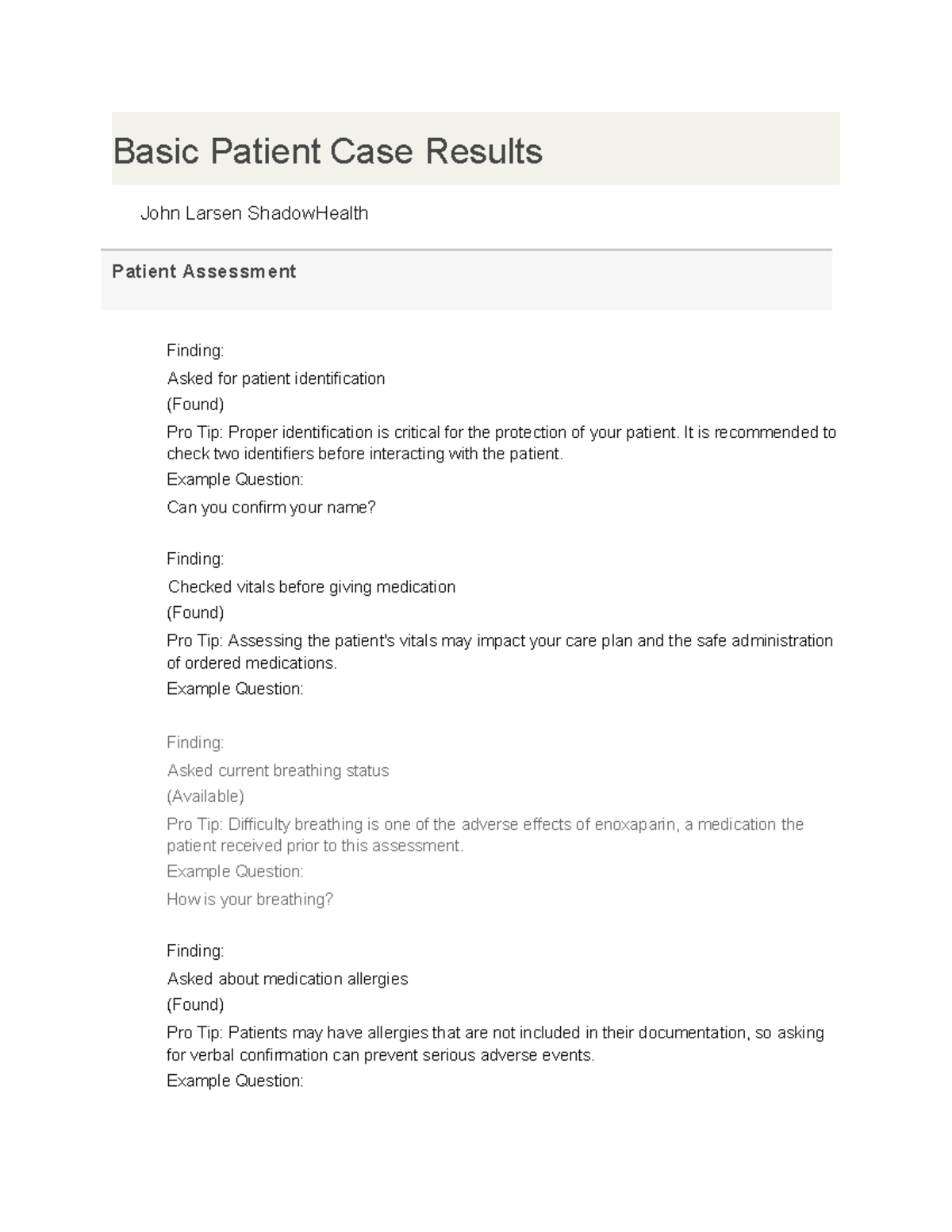 Basic Patient Case Results - It is recommended to check two identifiers ...