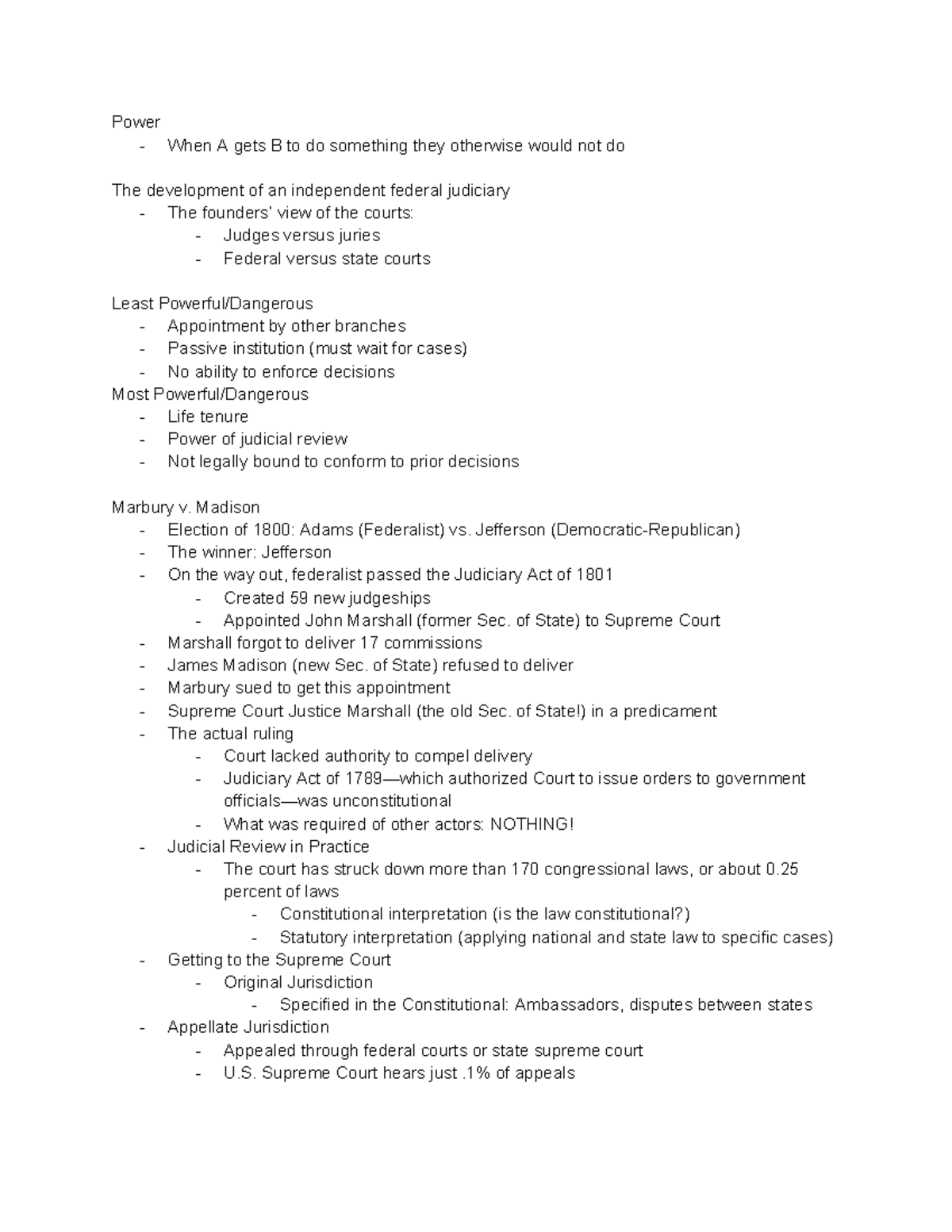 American Government & Politics Final Exam Notes: Federal Judiciary ...