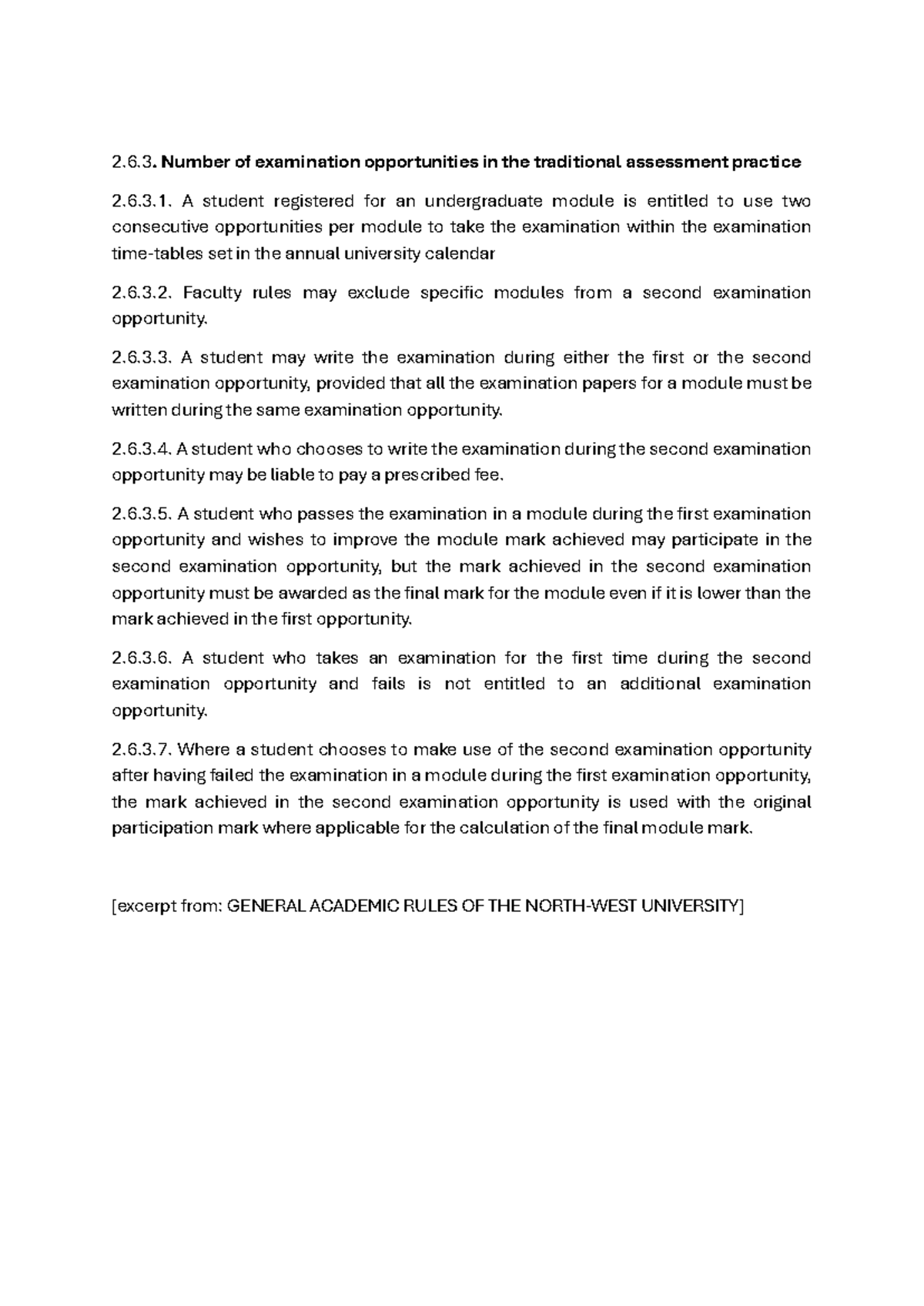 2nd Opportunity Exam Rules - NWU General Academic Regulations - Studocu