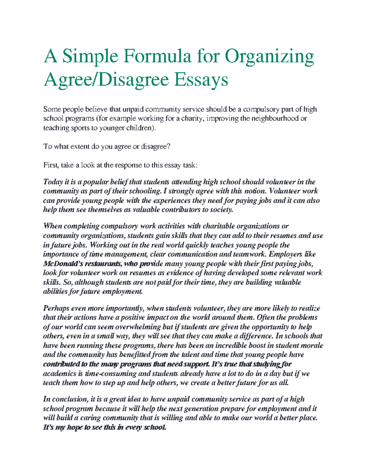 Agree/Disagree Essay Structure Guide for IELTS Writing - Studocu