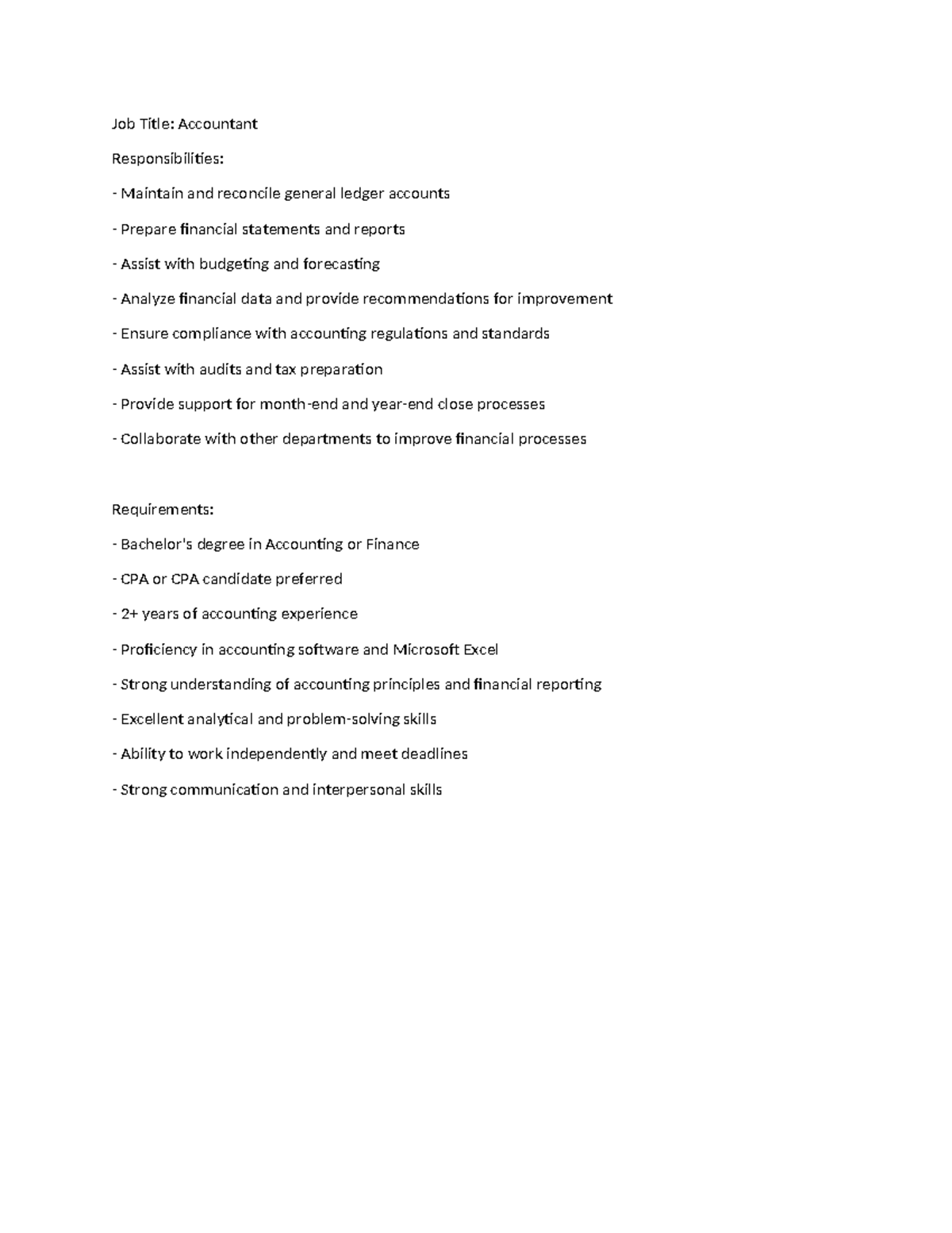 Accountant Job Description: Roles & Responsibilities Overview - Studocu