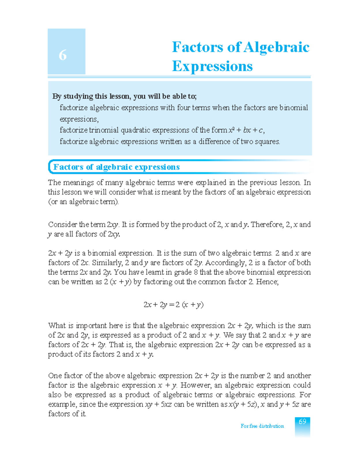 EG9 TB Mat Chap 6: Factors of Algebraic Expressions Explained - Studocu
