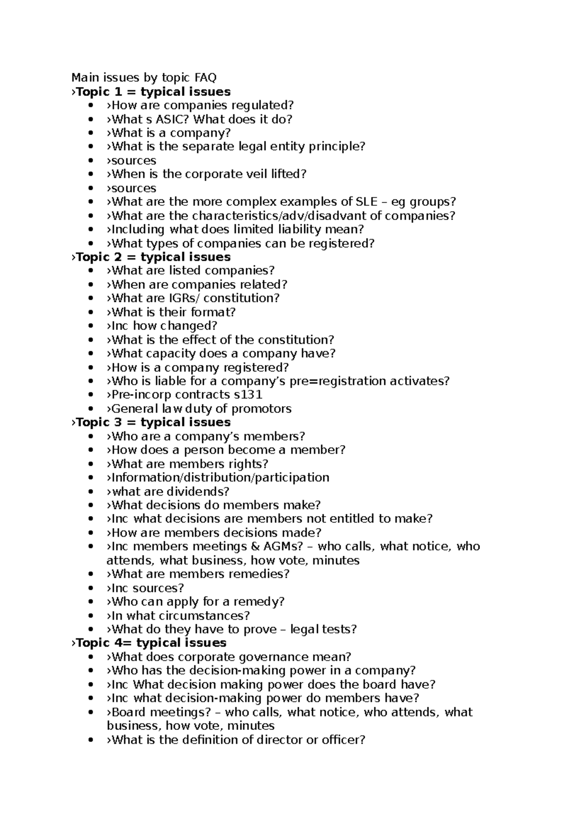 Main issues by topic FAQ - Main issues by topic FAQ ›Topic 1 = typical ...