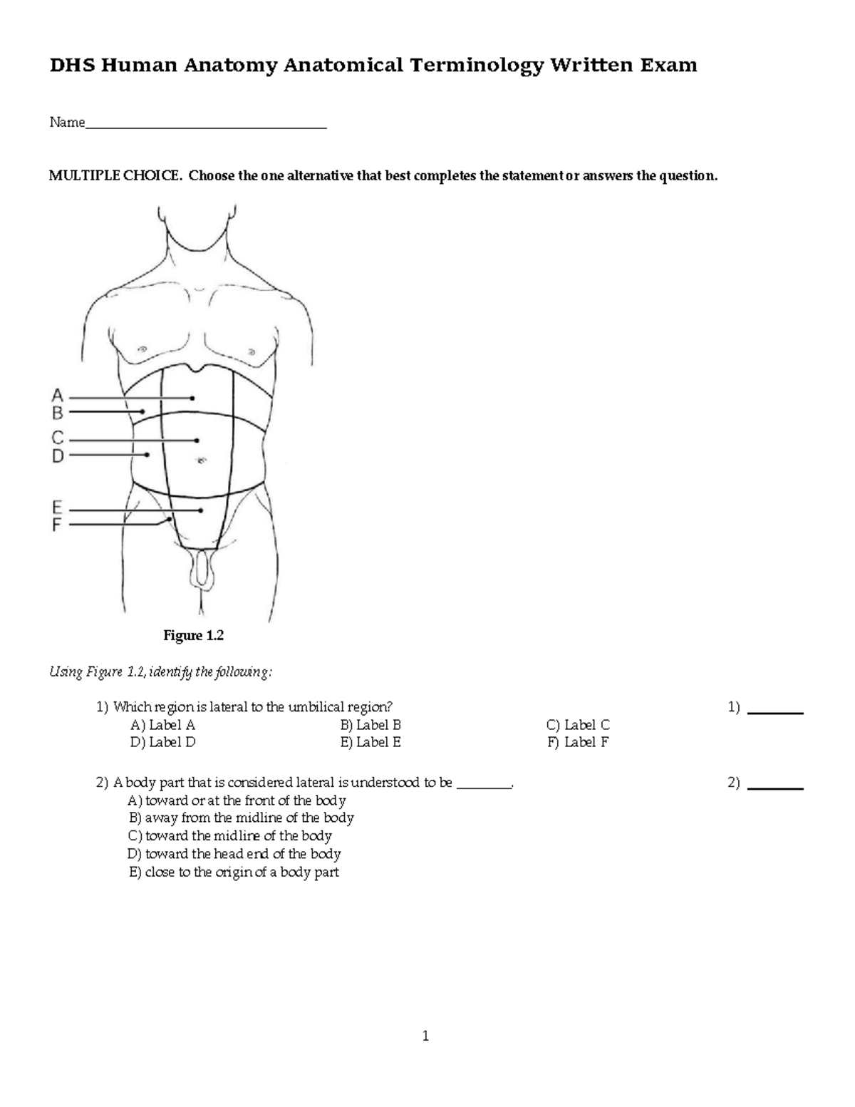DHS 25-26 Human Anatomy Anatomical Terminology Exam MCQ - Studocu