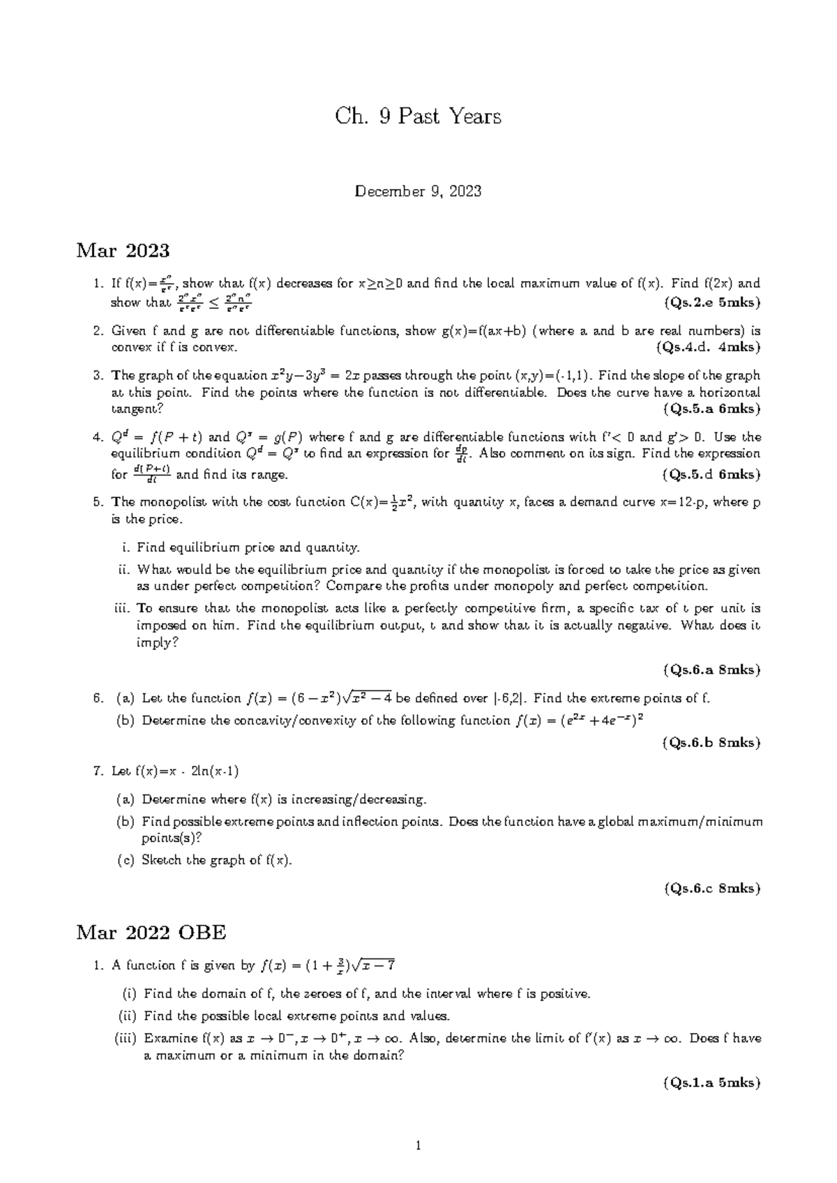Ch 9 Past Year Question Solutions for Math 101 Exam Preparation - Studocu