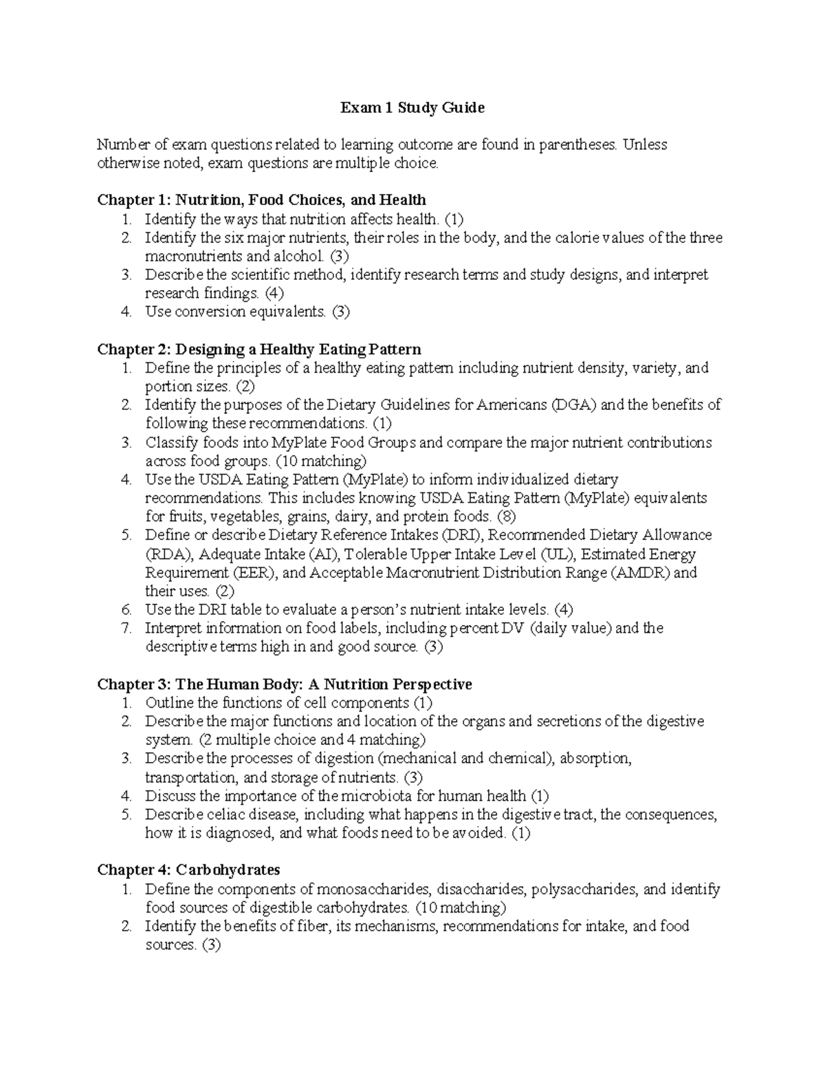 Exam 1 Ch 01-04 Study-Guide-22-23 - Exam 1 Study Guide Number of exam ...