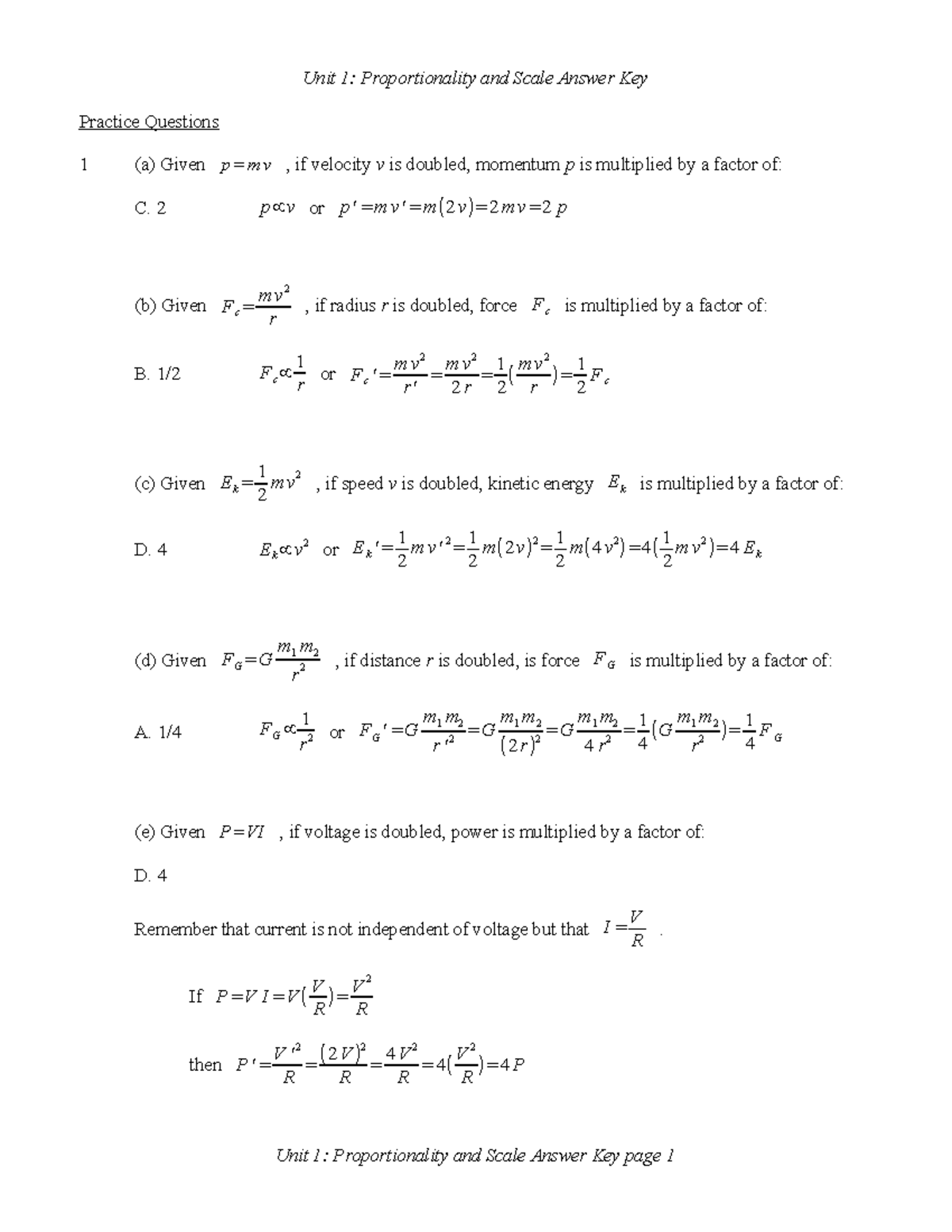 Unit 1 Proportionality and Scale: Practice Guide & Solutions V2 - Studocu