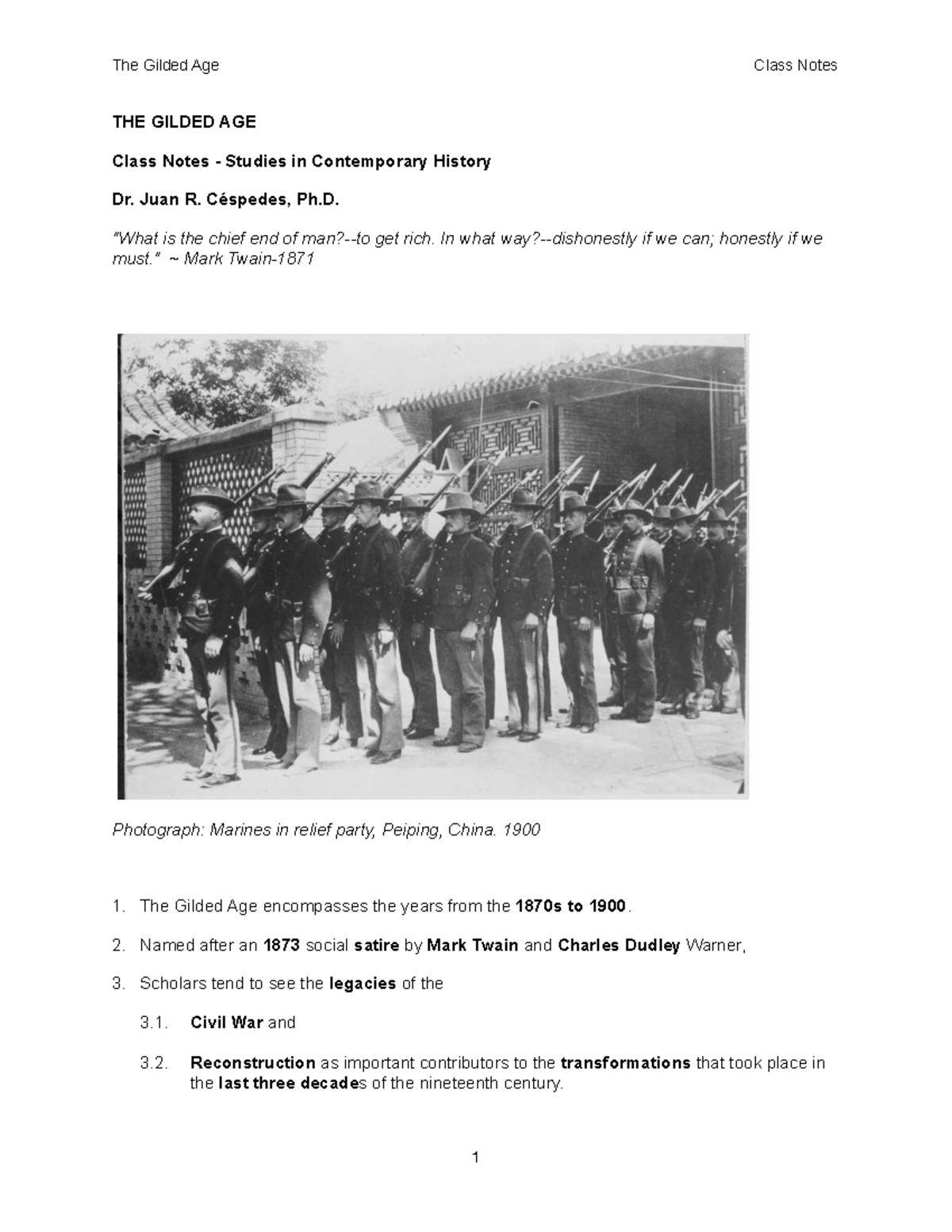 The Gilded Age Class Notes (1870-1900) for Contemporary History Studies ...