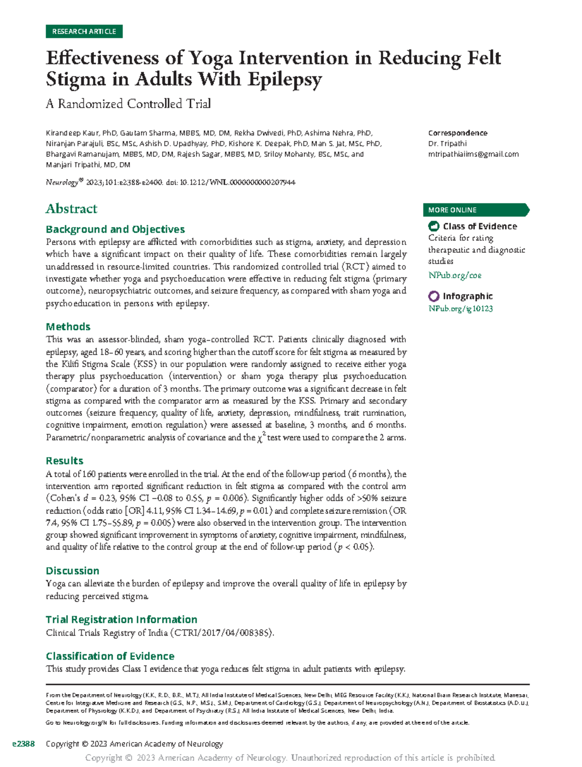 Effectiveness of Yoga Intervention in Reducing Felt Stigma in Adults ...