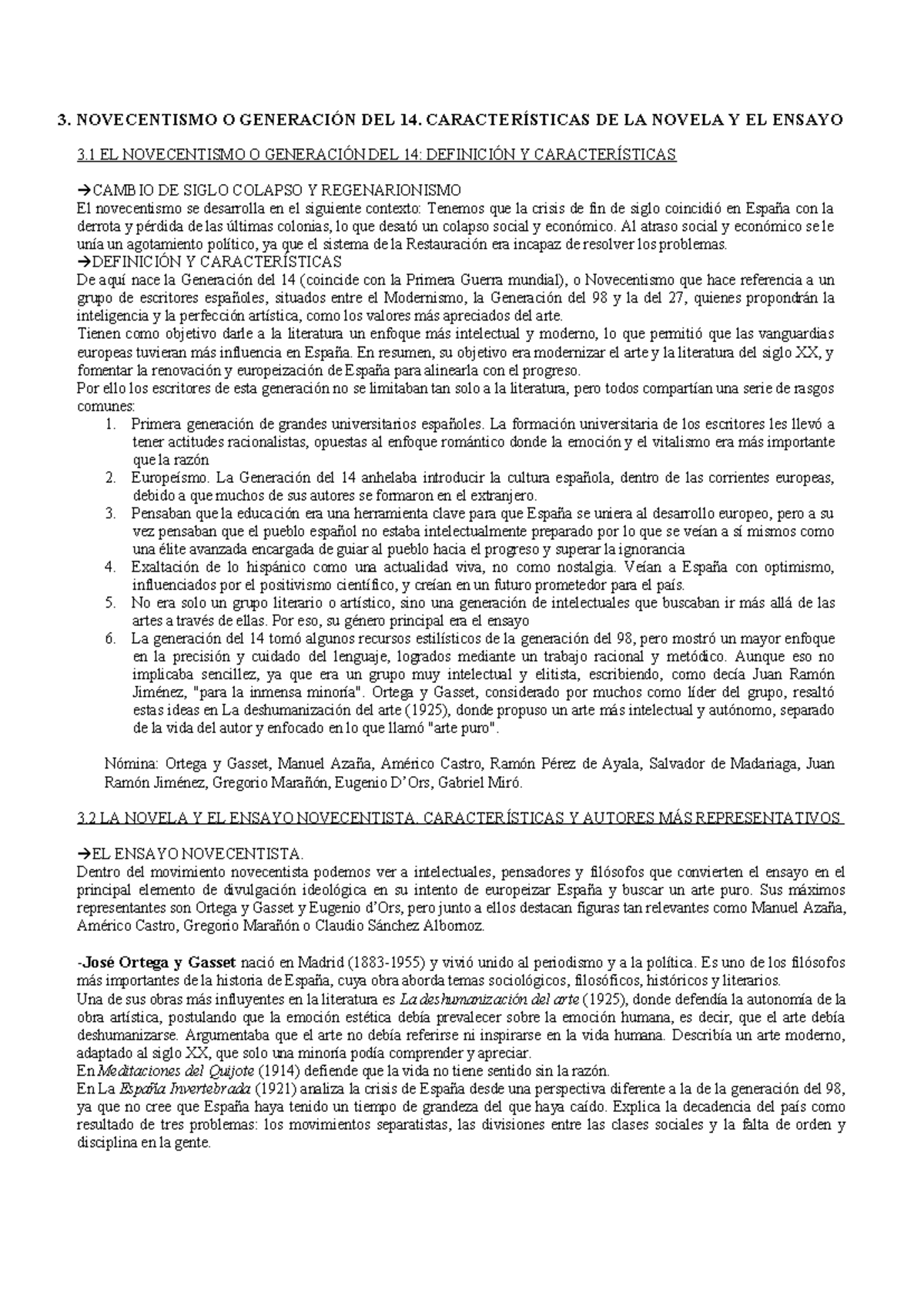 Novecentismo y Generación del 14: Características y Ensayos - APUNTES ...