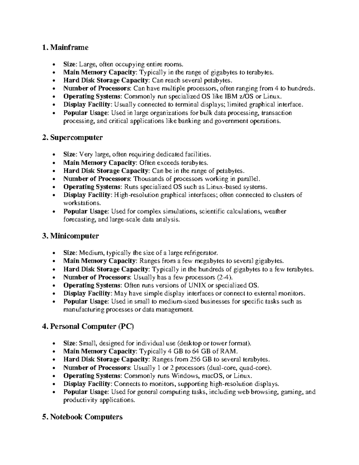 Types of Computers - Summary of Computer Systems and Their Uses - Studocu