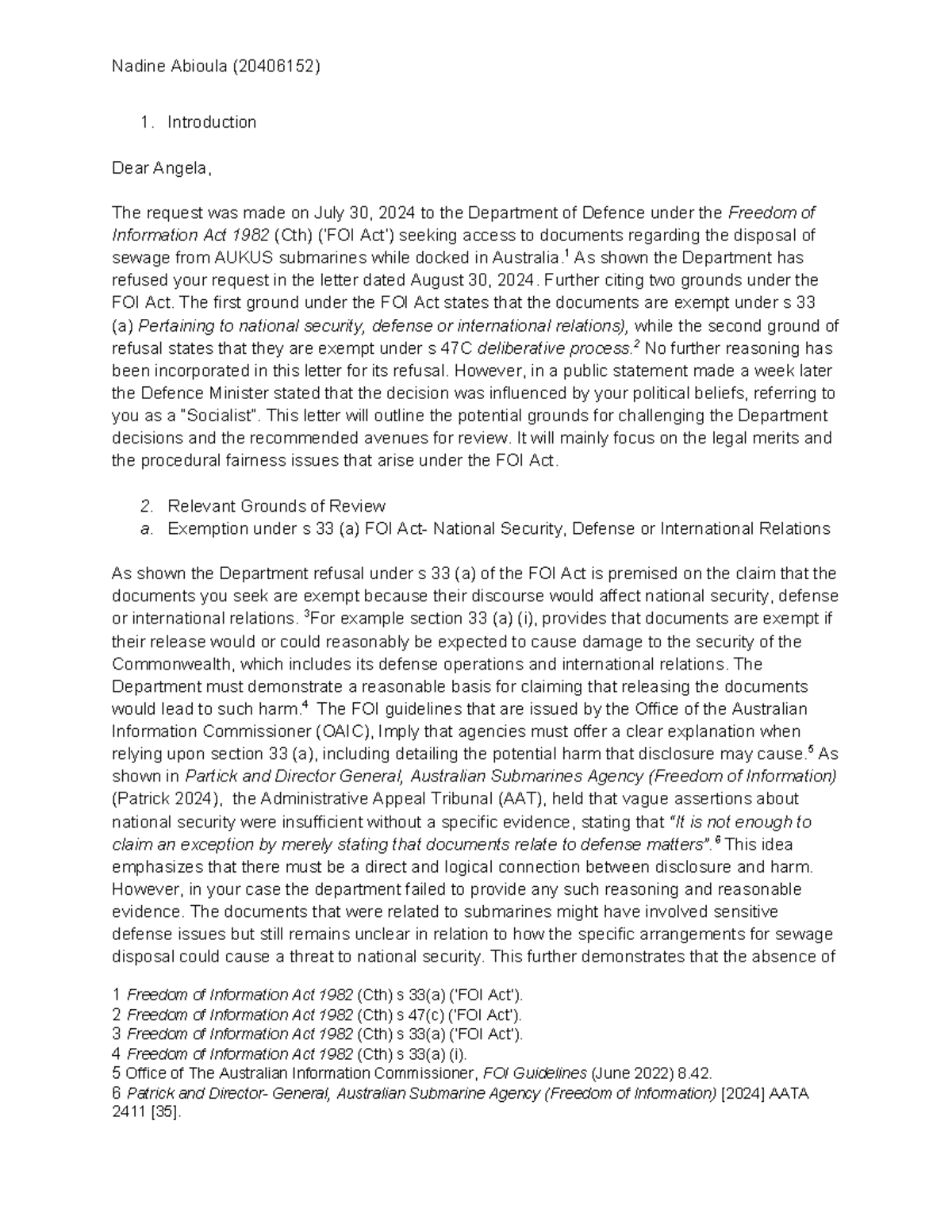 Letter of advice - assignment detailed - 1. Introduction Dear Angela ...
