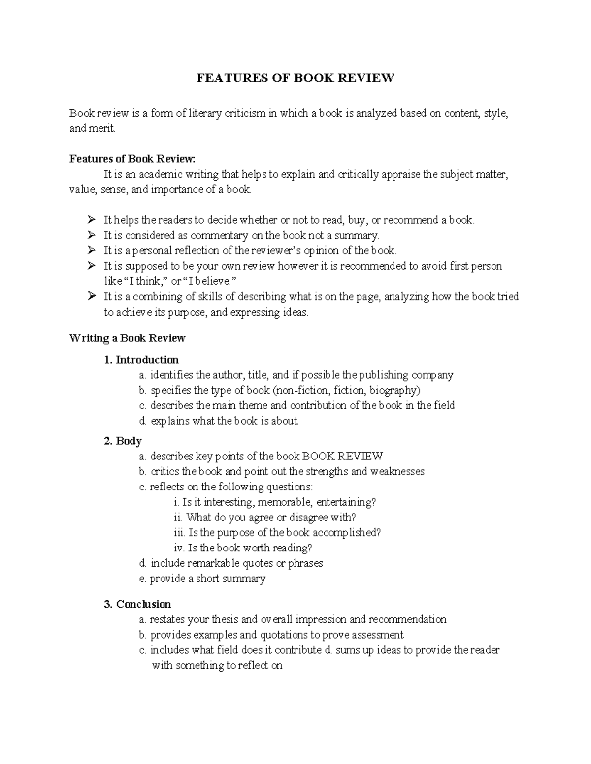 Features of a Book Review: Key Elements and Writing Guide - Studocu