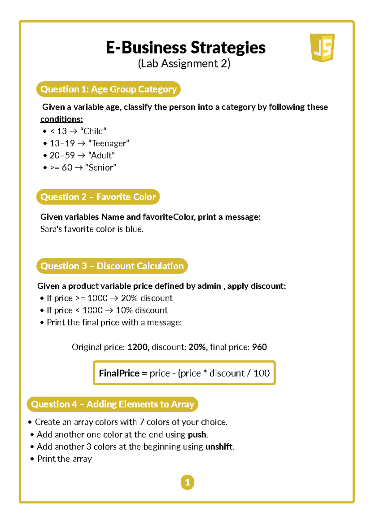 JS Lab Assignment 2: Strategies for Age, Color, Discounts & Arrays ...