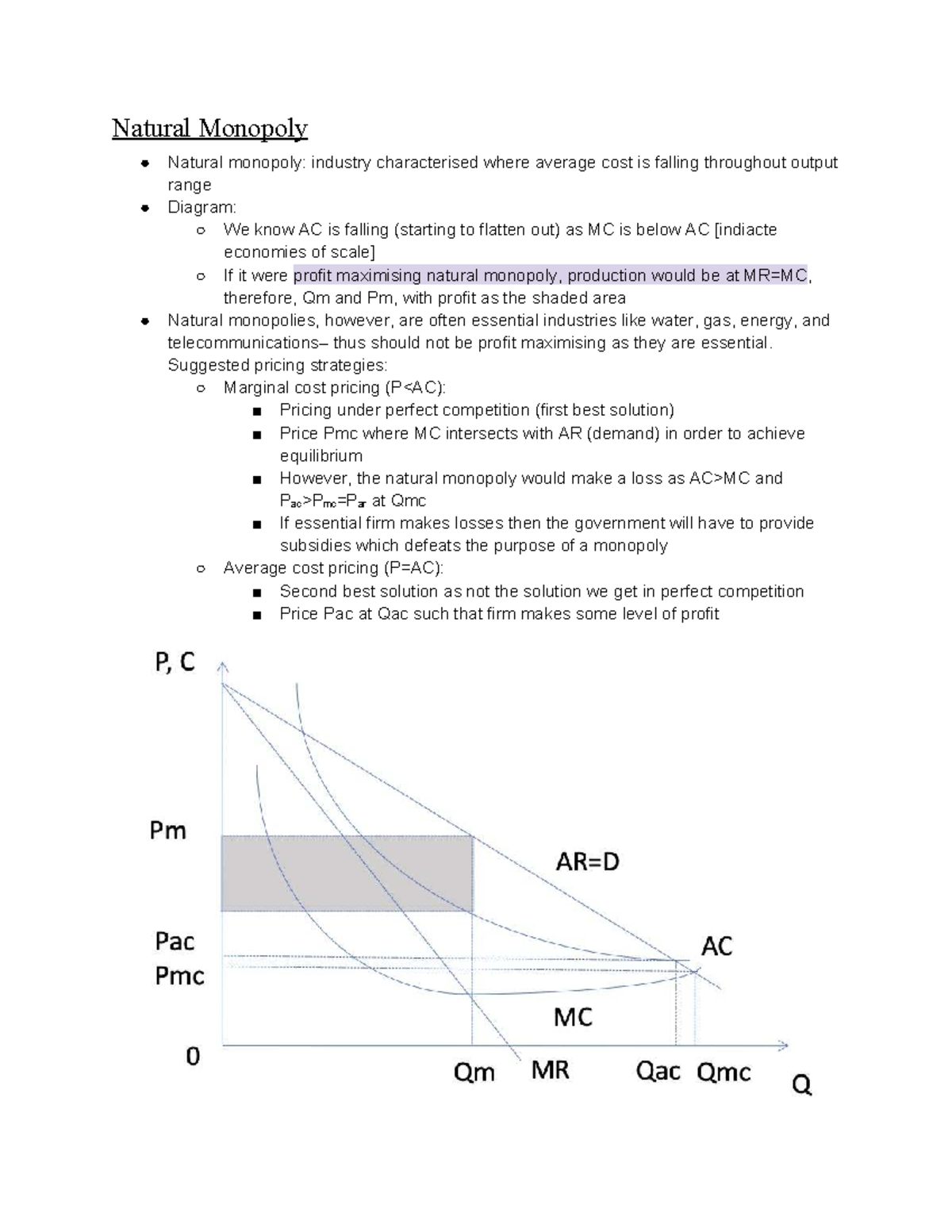 EC337 Natural Monopoly: Pricing Strategies and Ownership Models - Studocu