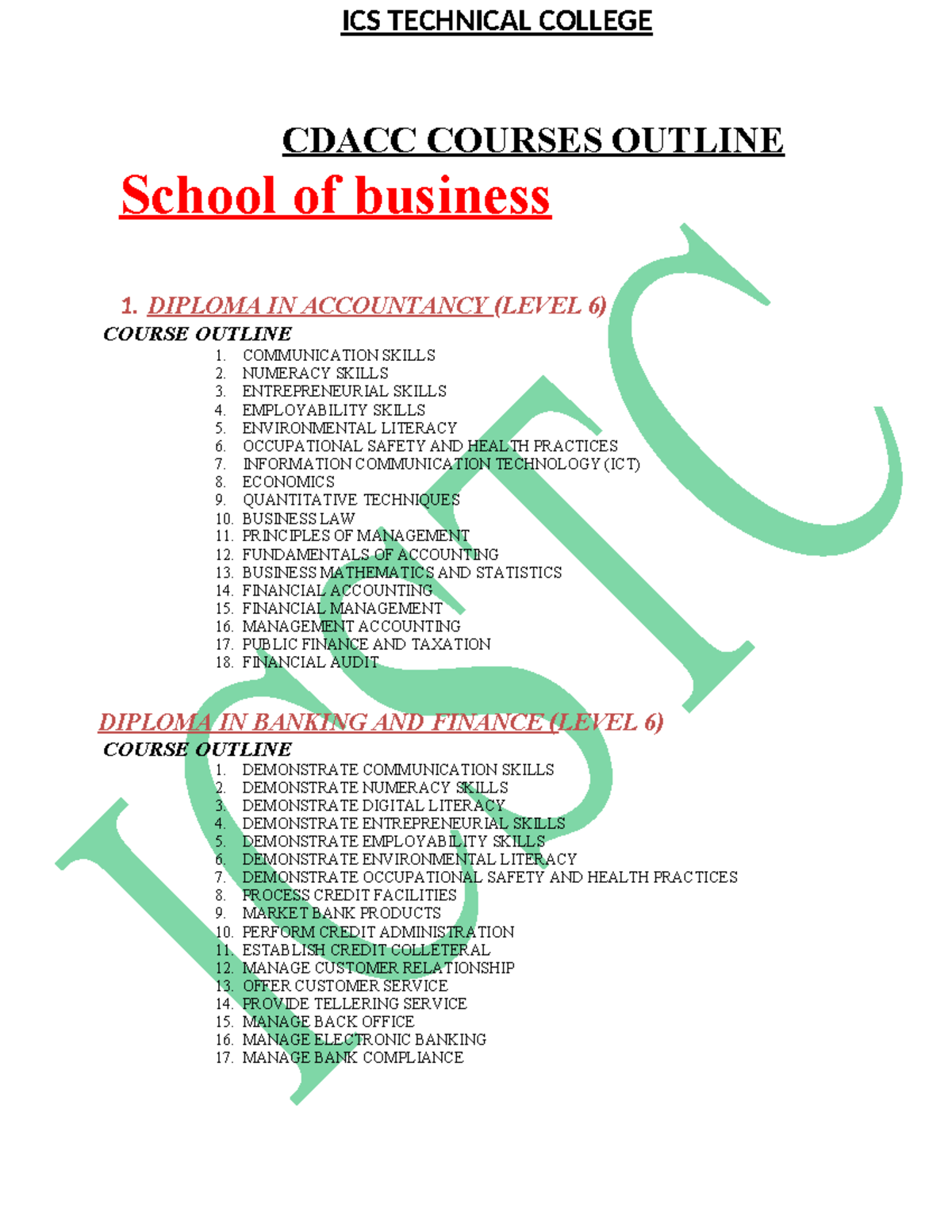 CDACC Business Course Outlines 2024: Diploma & Certificate Programs ...
