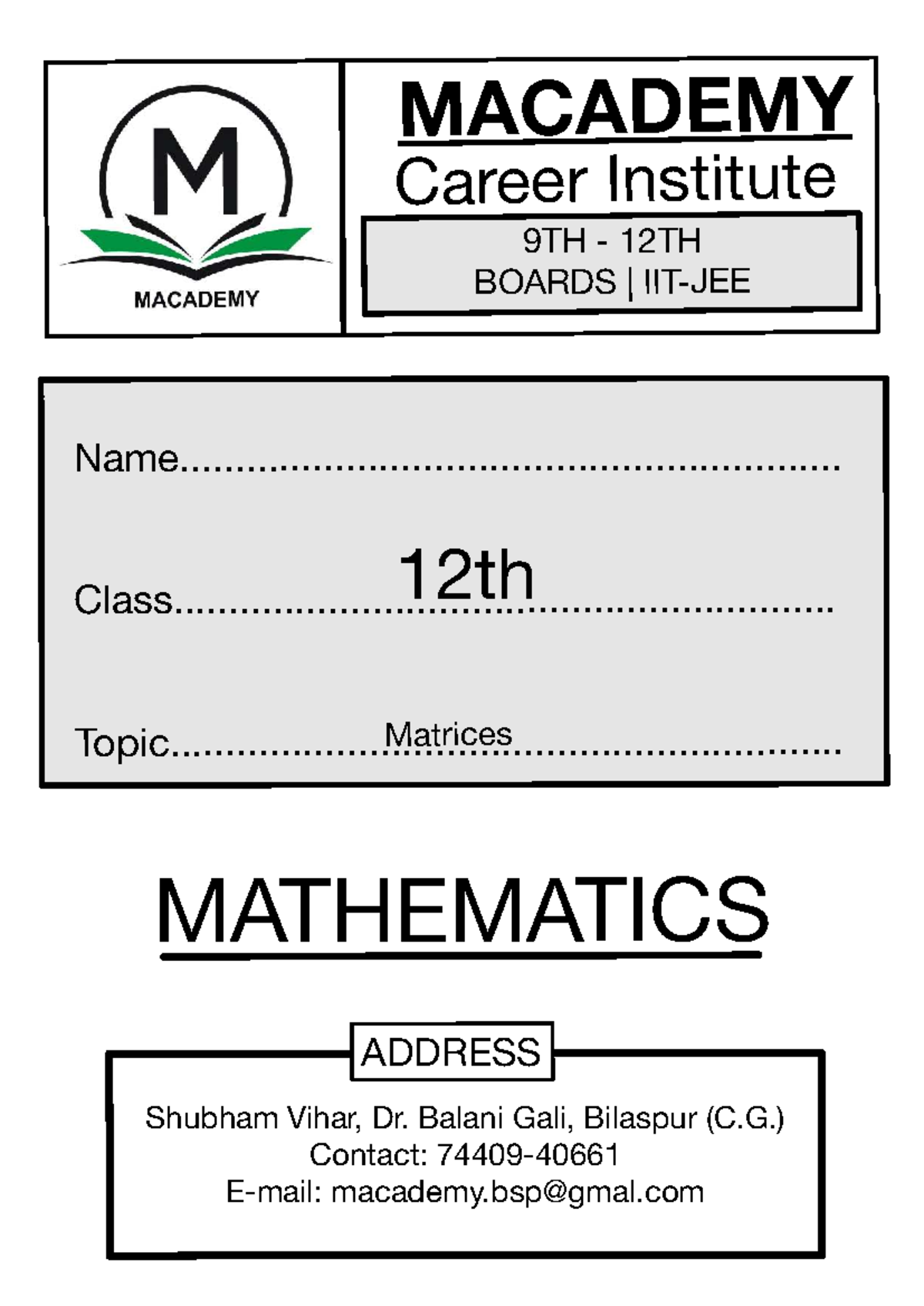 12TH Maths 5. Matrices… - MATHEMATICS - Studocu