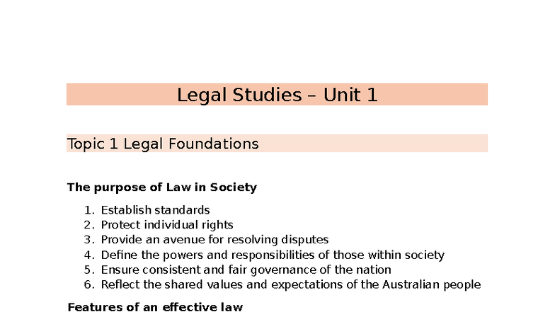 Legal Studies Unit 1: Foundations of Law and Criminal Justice Notes ...