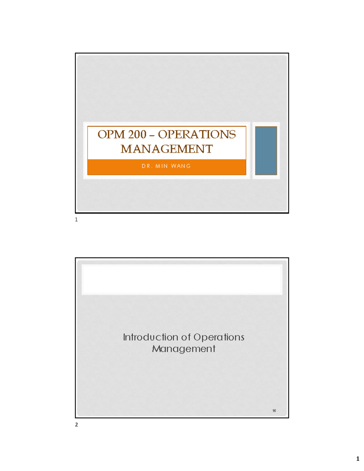 OPM 200 Operations Management: Chapter 1 Lecture Notes - Studocu