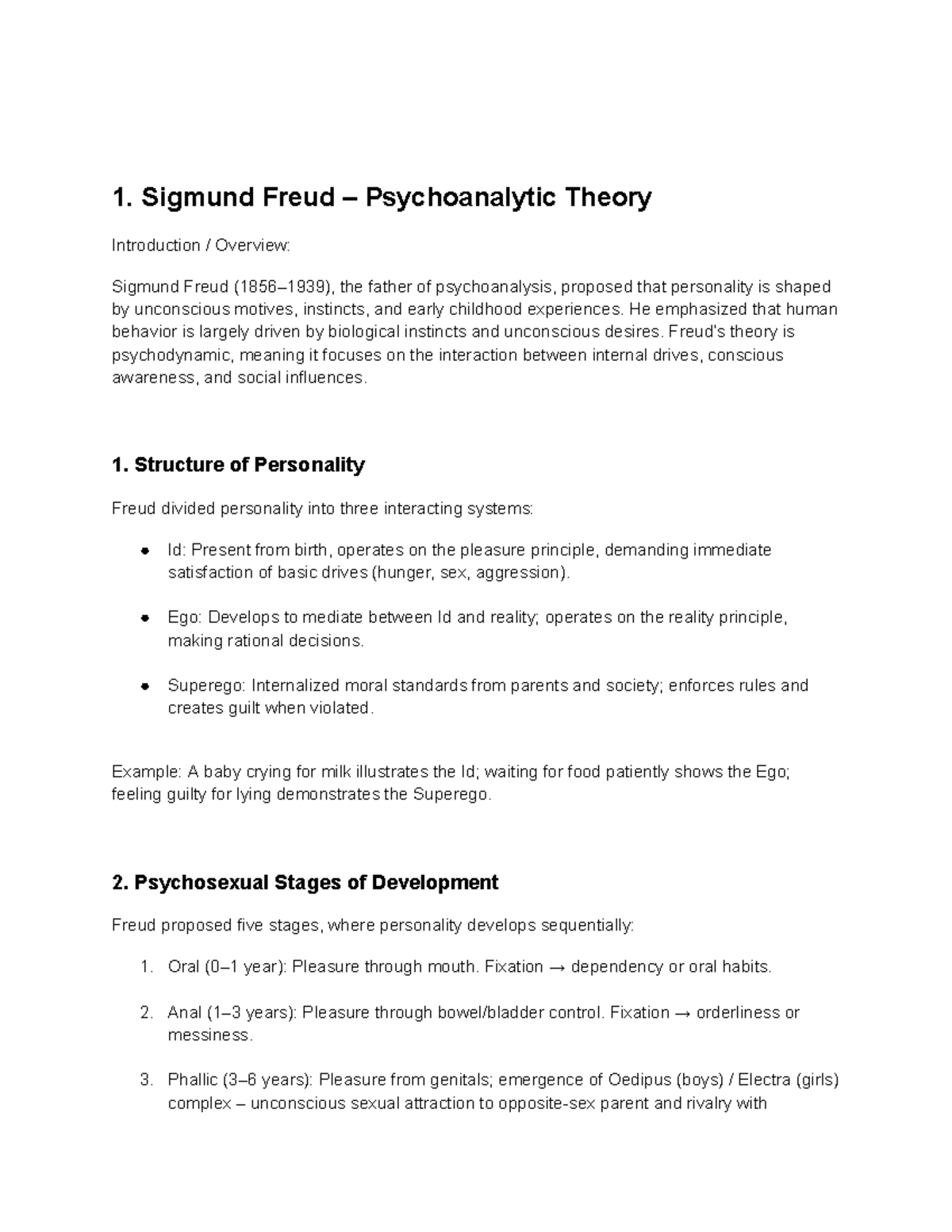 Psychoanalytic & Personality Theories Overview (PSY 101) - Studocu