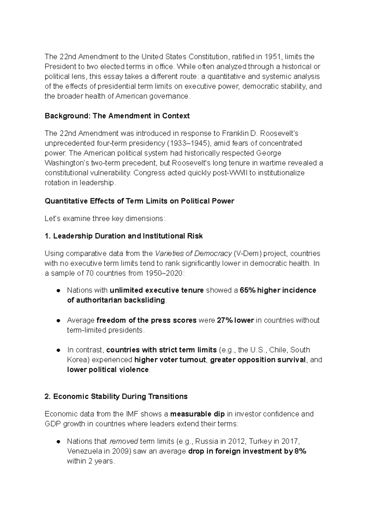 Quantitative Analysis of the 22nd Amendment's Impact on U.S. Governance ...
