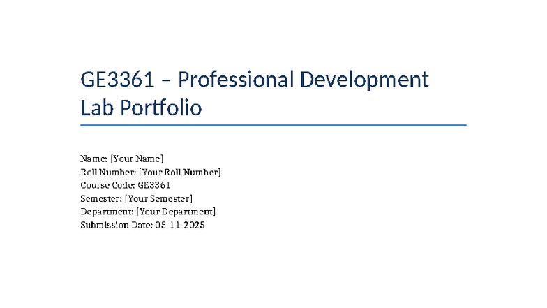GE3361 Professional Development Lab Portfolio Summary - Studocu