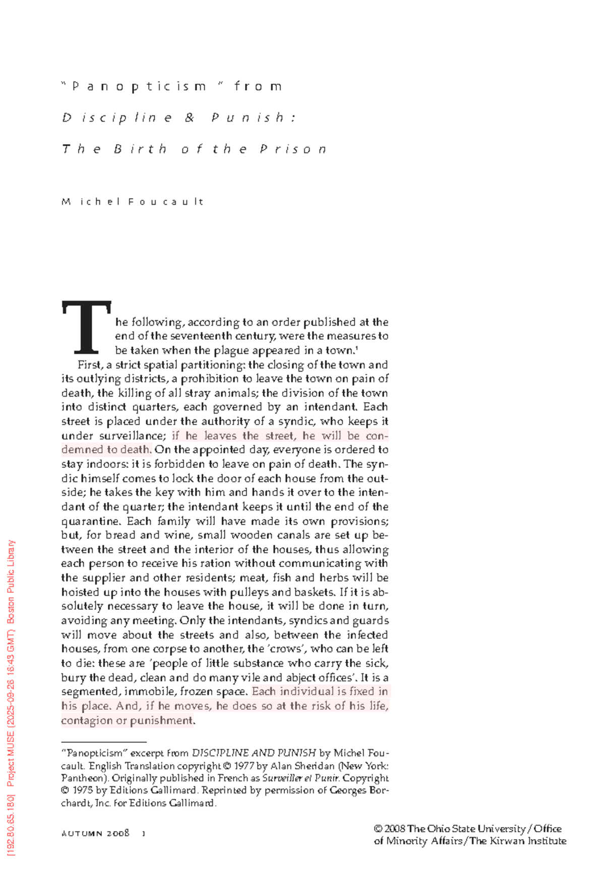 Disciplinary Projects: Foucault's Panopticism & Plague Analysis - Studocu