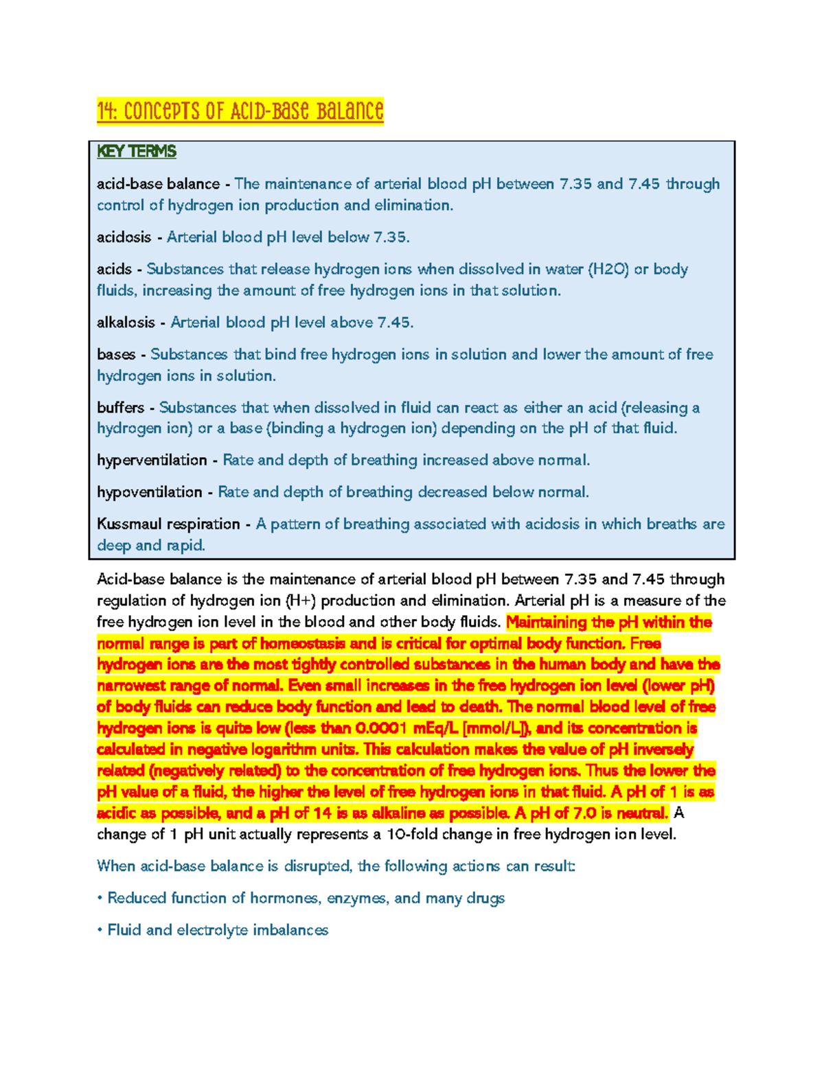 14: Concepts of Acid-Base Balance - Key Terms and Mechanisms - Studocu