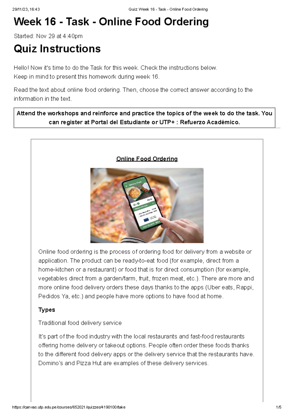 Quiz Week 16: Online Food Ordering Task Instructions and Questions ...