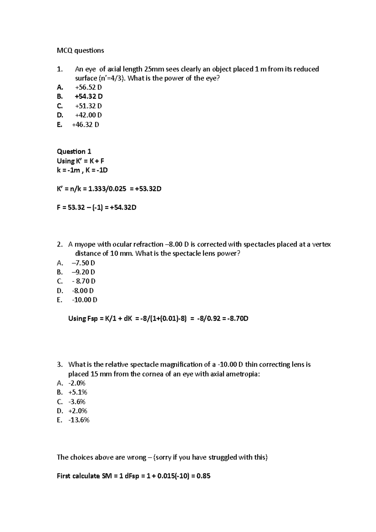 Foundations of Optics (Optics 101) - Visual Optics MCQs with Answers ...