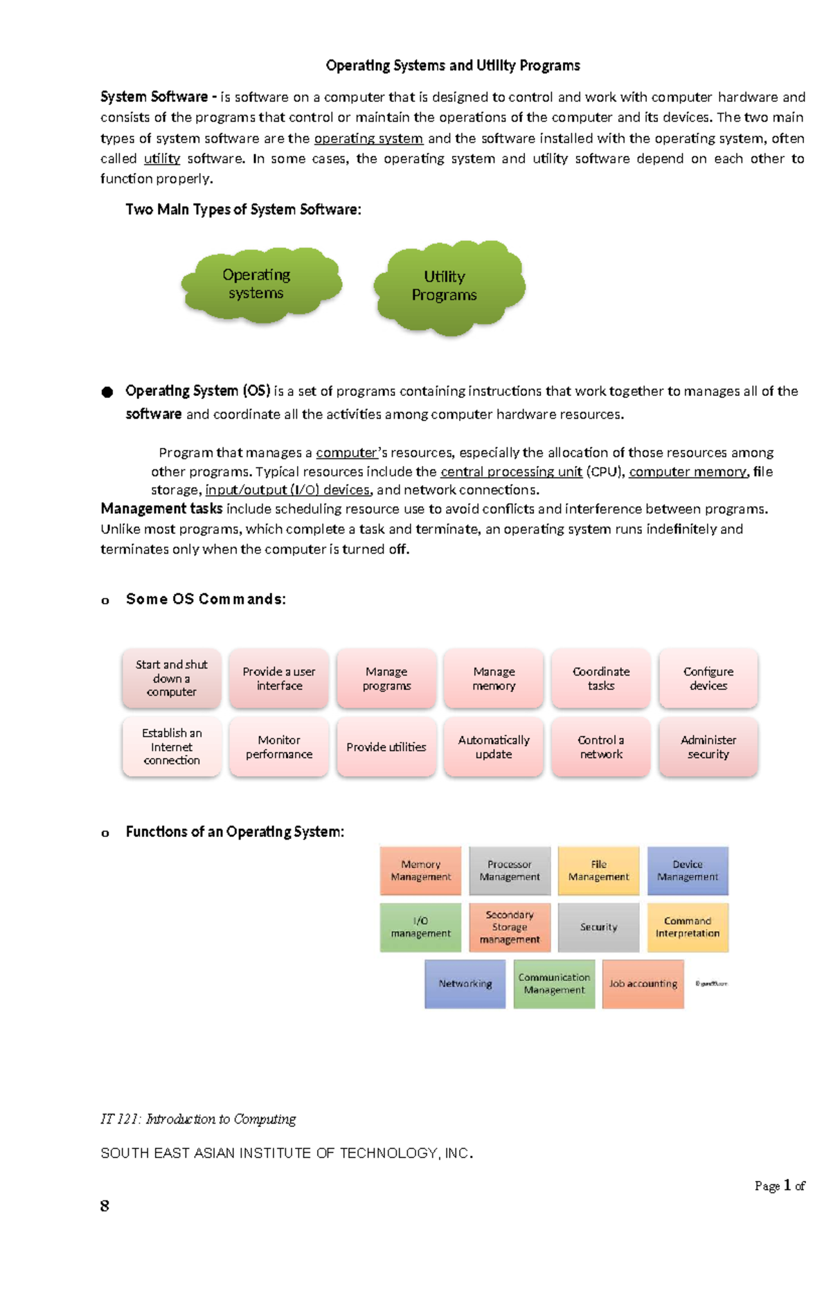 IT 121: Week 8 - Overview of Operating Systems and Utility Programs ...