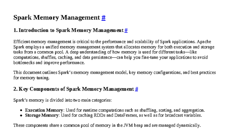 Spark Memory Management: Key Concepts and Best Practices - Studocu
