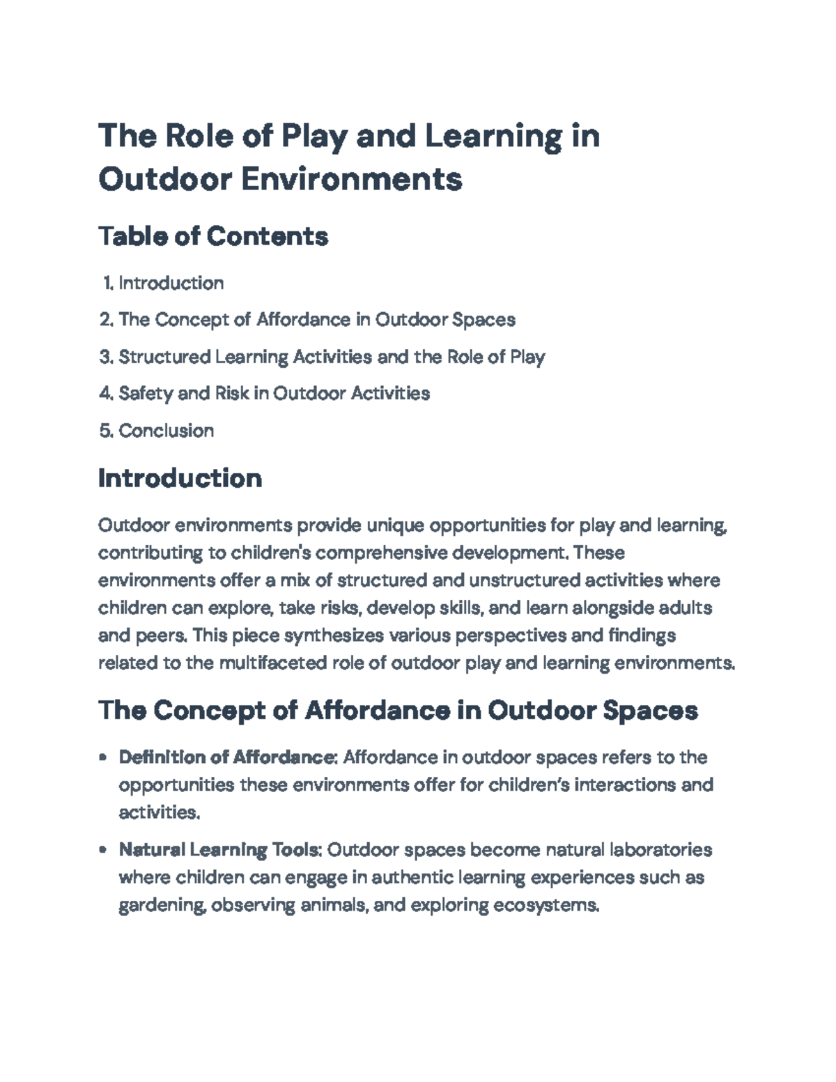 The Role of Outdoor Environments in Child Development and Learning ...